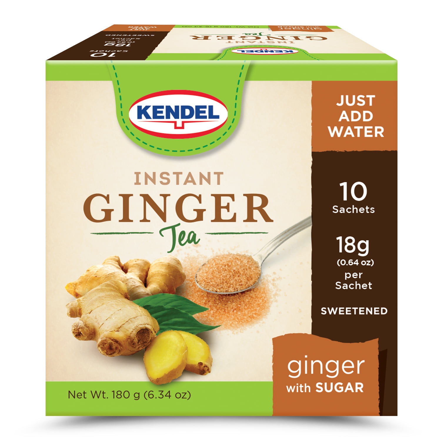 Kendel Instant Ginger Tea - with Cane Sugar, Caffeine-Free, 10 sachets ...