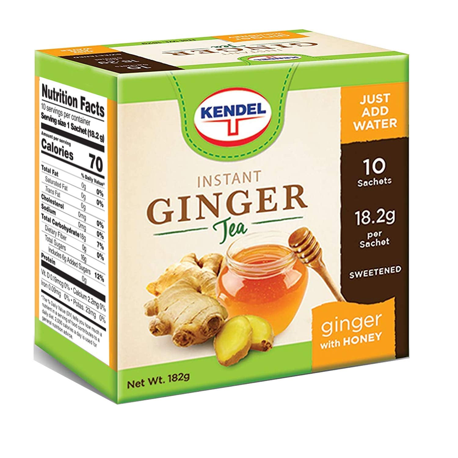 Kendel Instant Ginger Tea - with Honey, Caffeine-Free, 10 sachets per ...