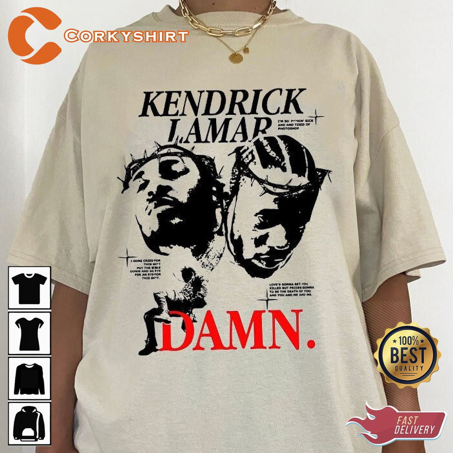 Kendrick Lamar Damn Album Lyrics Rapper T-shirt - Walmart.com