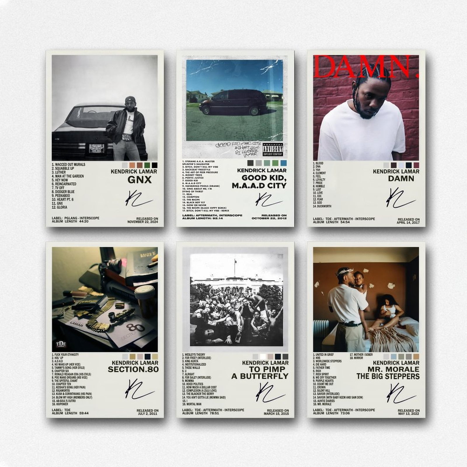 Kendrick Lamar Poster (Set of 6) Album Cover Rapper Posters Canvas for ...