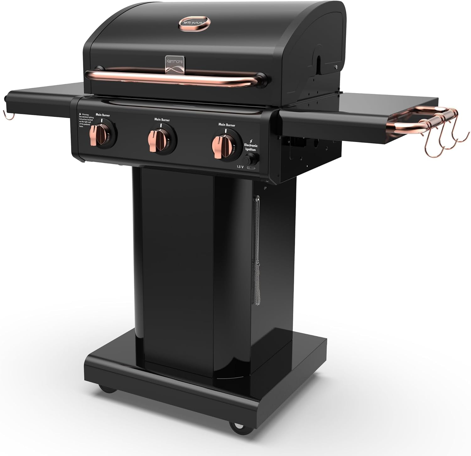 Kenmore 3-Burner Gas Grill | Foldable Side Tables, Cast Iron Cooking ...