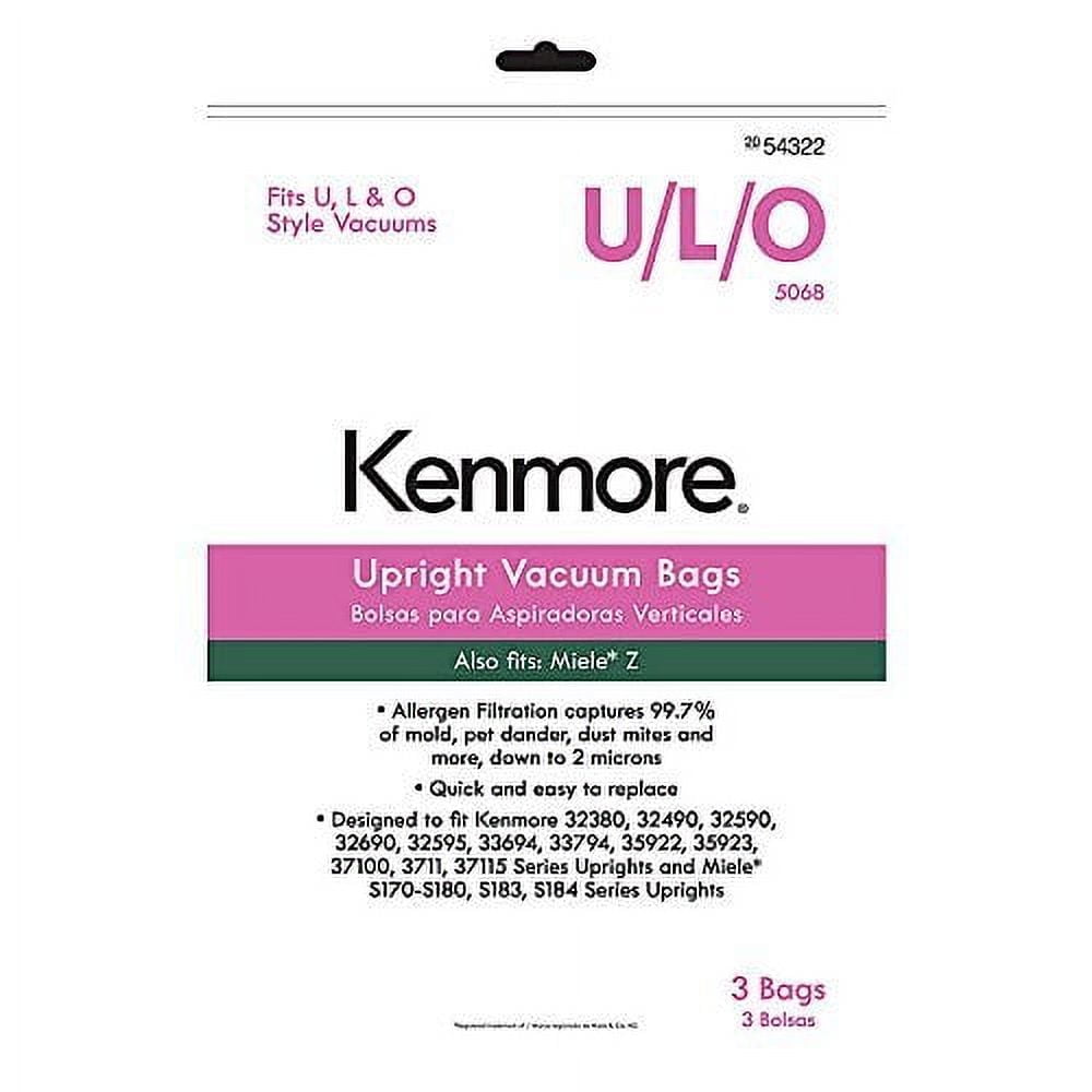 Kenmore Vacuum Bags, 3 Pack, Style U/L/O, Captures Mold, Pet Dander ...