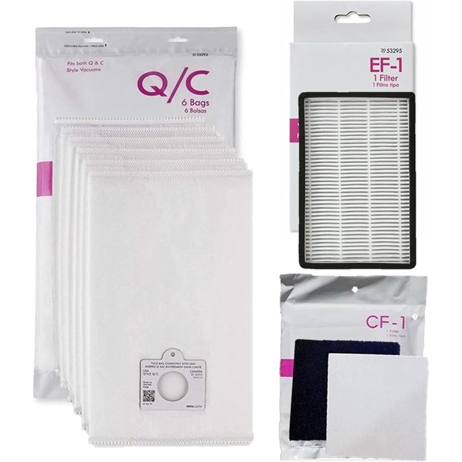 Kenmore Compatible Canister Vacuum Supply Kit. 6 Q/C Bags + 1 EF-1 ...
