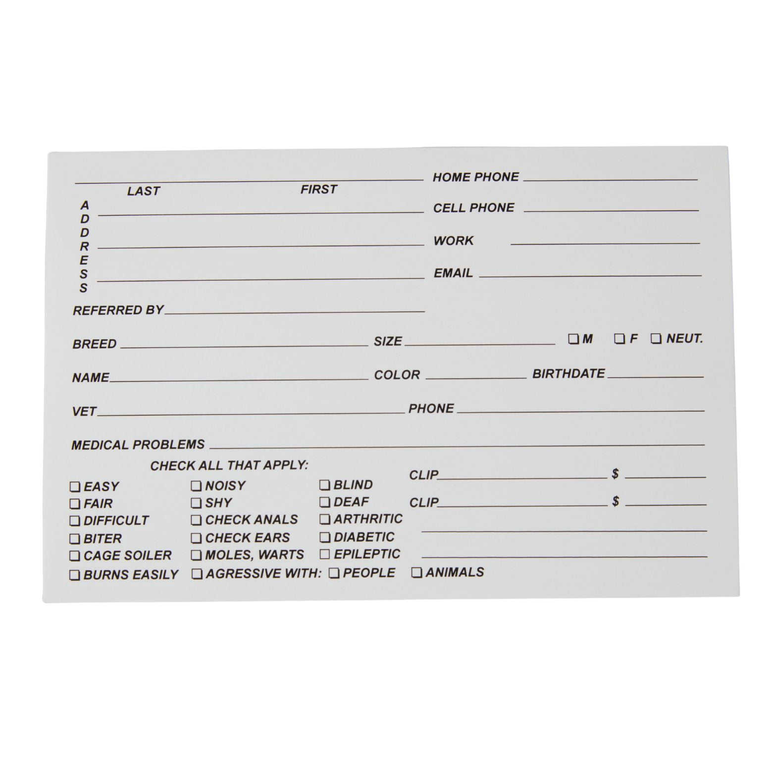 Kennel Cards 4" x 6" - Perfect for Grooming Salons, Animal Shelters ...