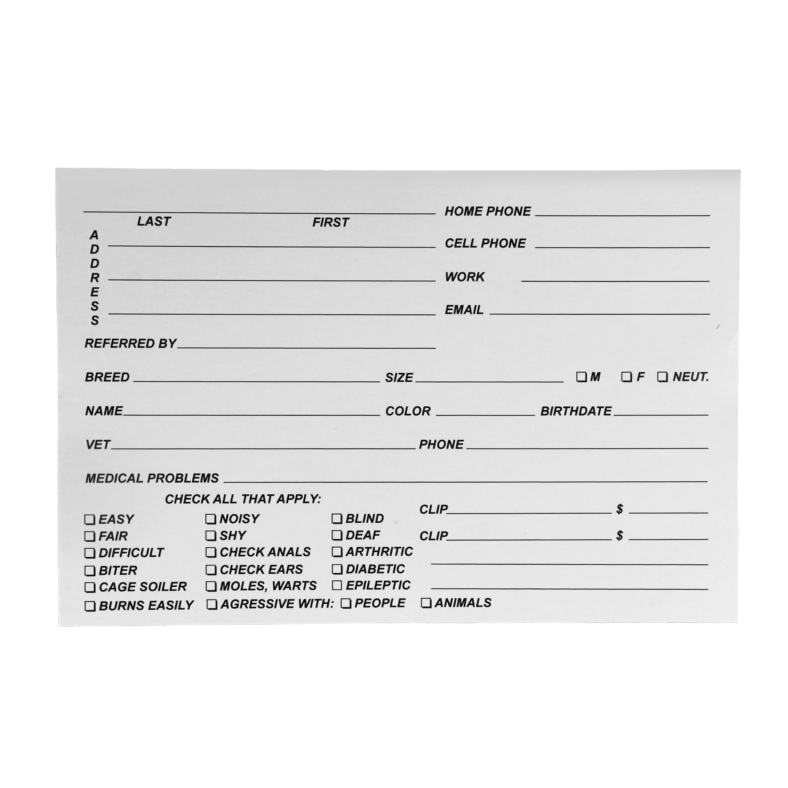 Kennel Cards 4" x 6" - Perfect for Grooming Salons Animal Shelters Vet ...