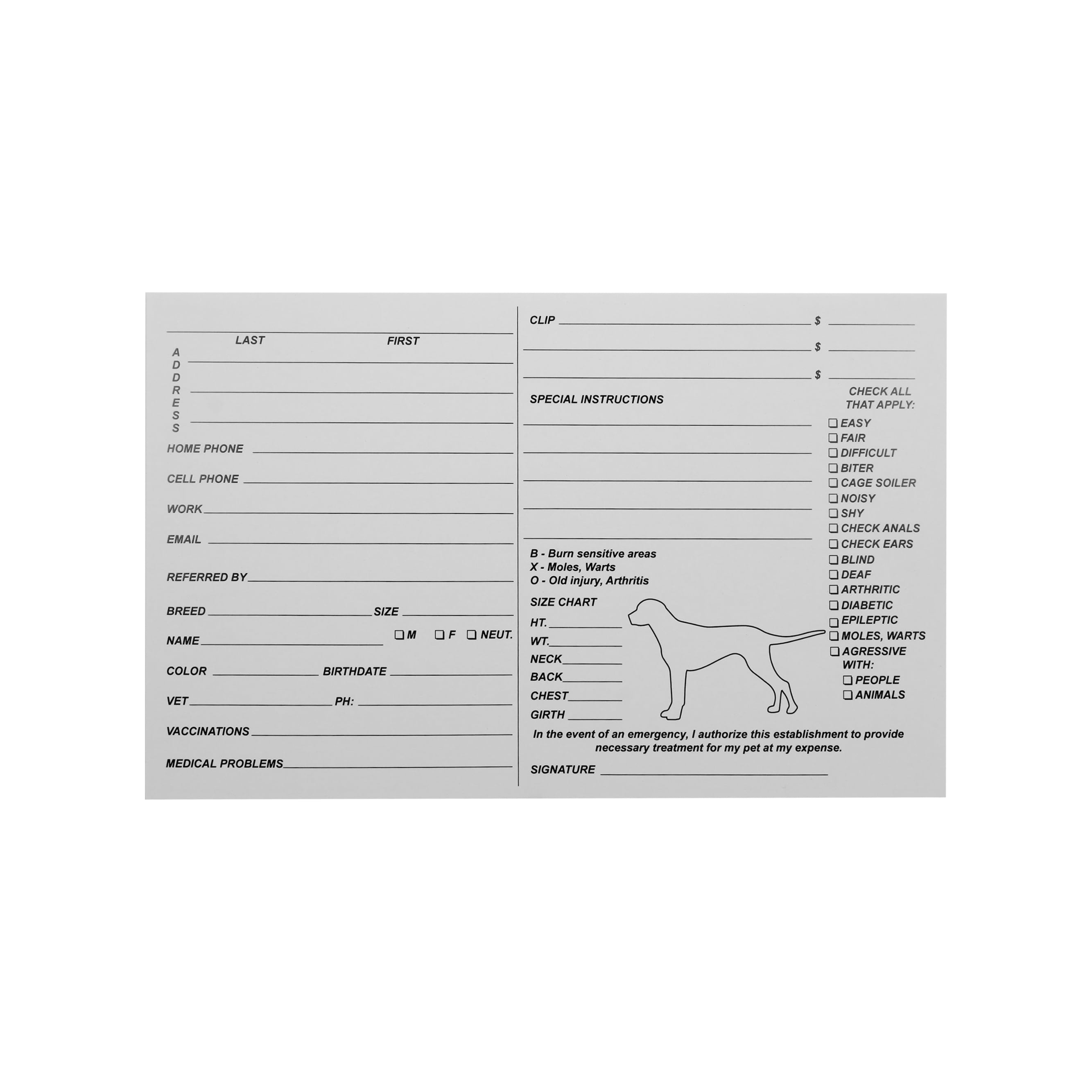 Kennel Cards 5" x 8 "- Perfect for Grooming Salons Animal Shelters Vet ...