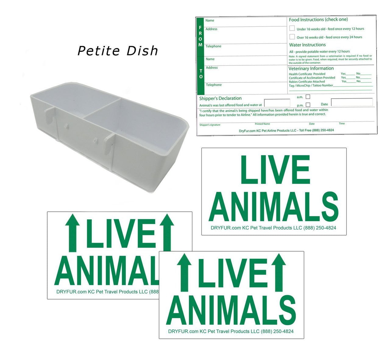 Kennel Travel Kit for Pets - Hook-On Dish & Live Animal Labels -PETITE ...