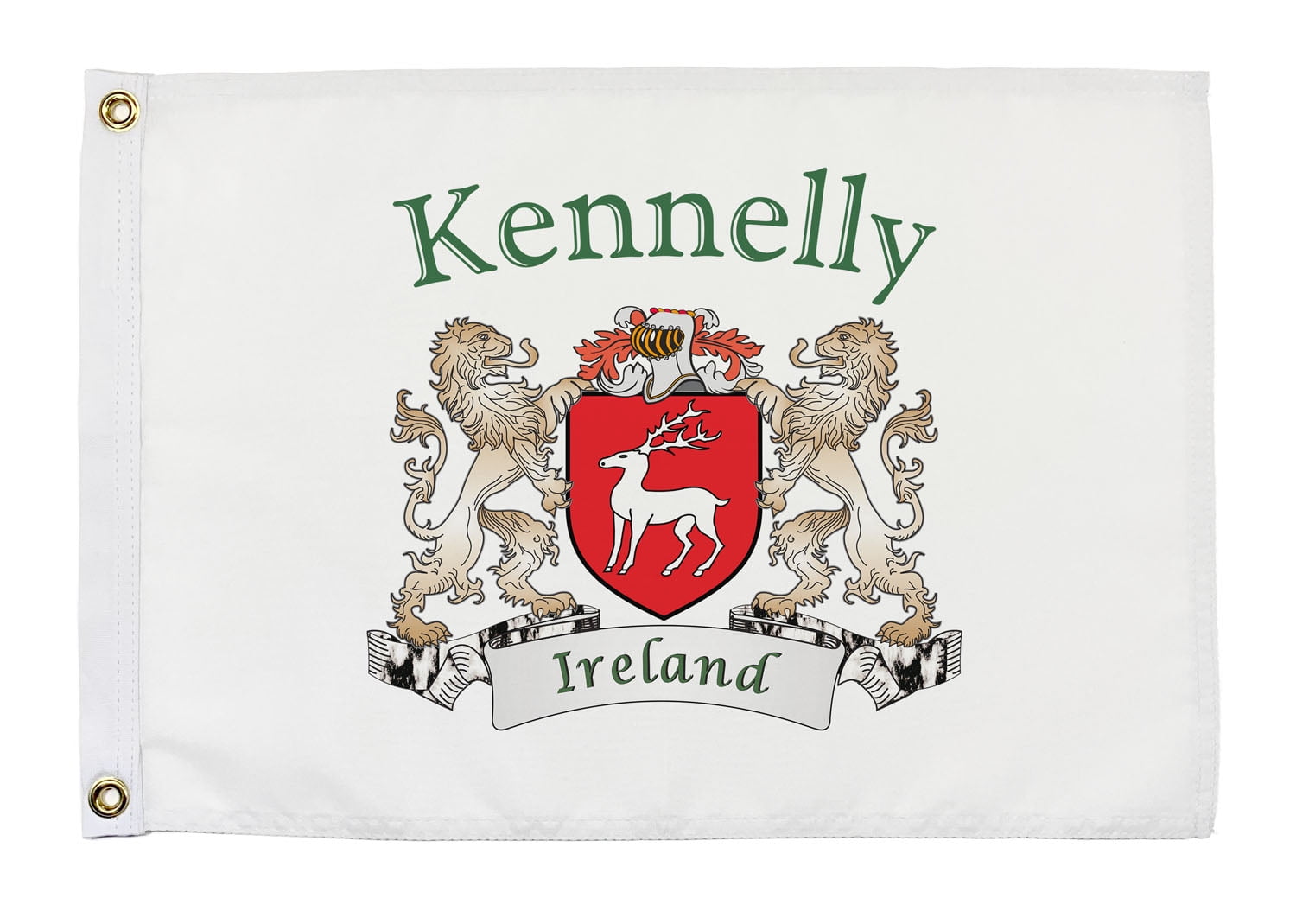 Kennelly Irish Coat of Arms Small White Flag - 16"x10.5" inches ...