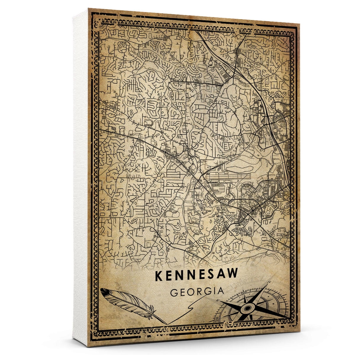 Kennesaw Vintage Map Prints Canvas, Georgia Map Art Canvas, Canvas ...