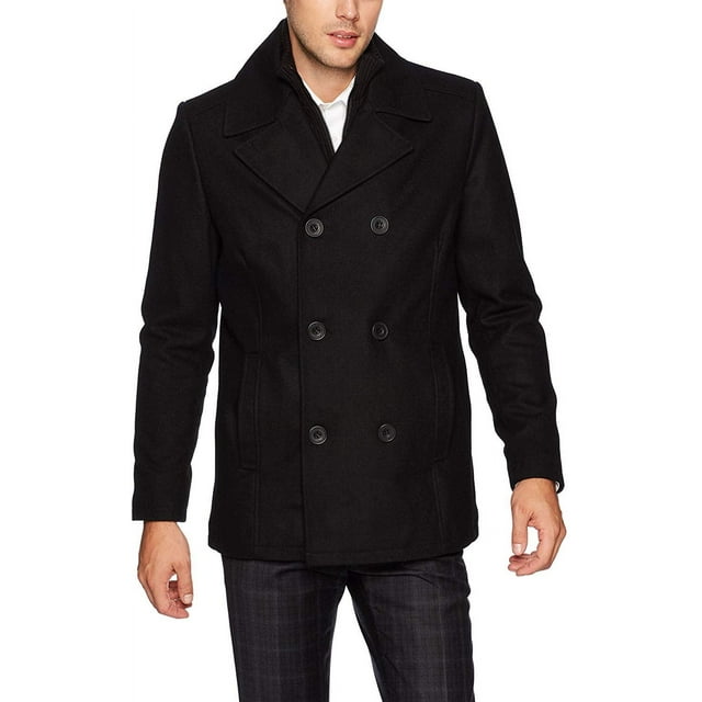 Kenneth Cole Men's Double Breasted Wool Peacoat with Rib Knit Bib ...