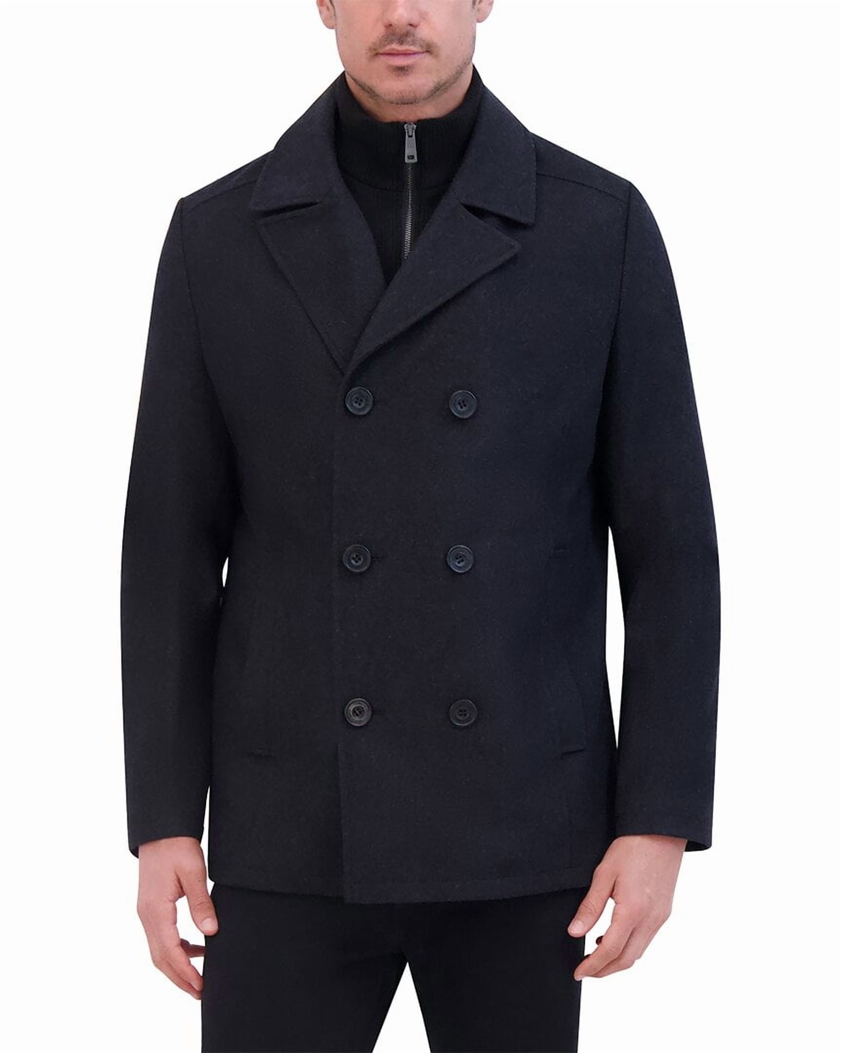 Kenneth Cole Men's Double Breasted Bib Peacoat, Pea Coat Charcoal ...