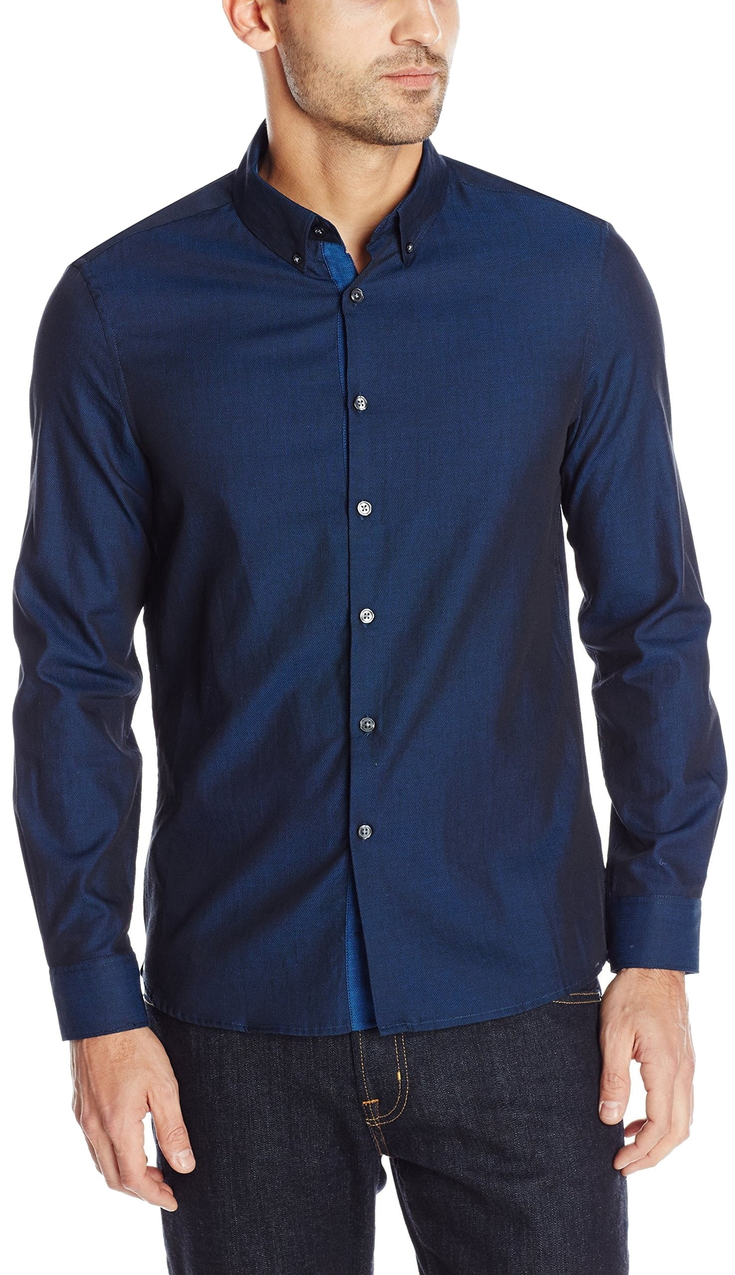 Kenneth Cole New Blue Mens Size Large L Long Sleeve Button Down Shirt