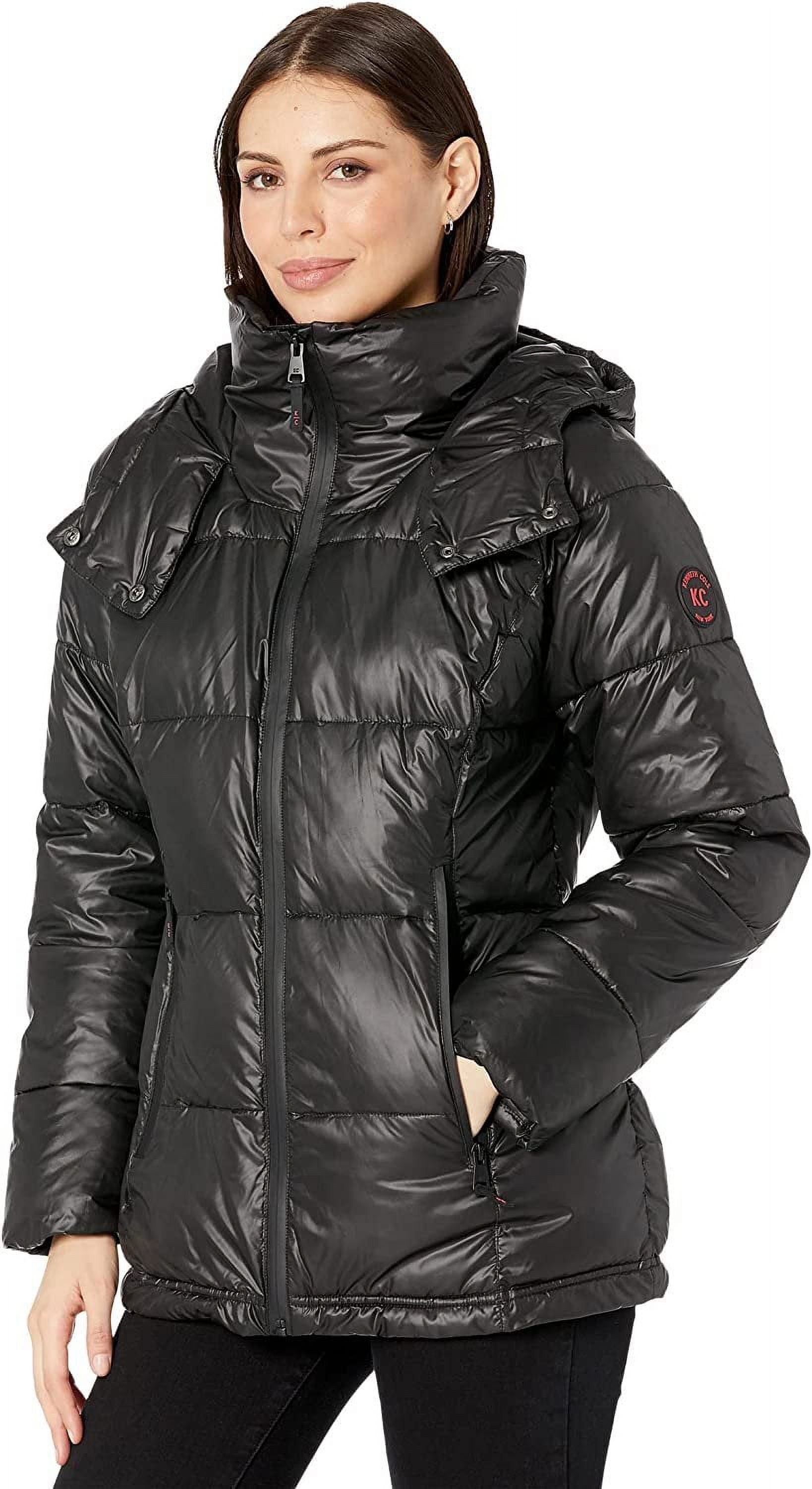 Kenneth Cole New York womens Horizontal Zip Puffer Jacket, Black, Small ...