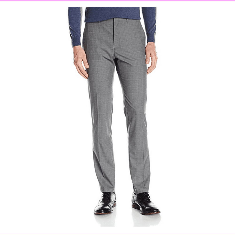 Kenneth Cole Reaction Men's Windowpane Plaid Pants, Medium Grey ...