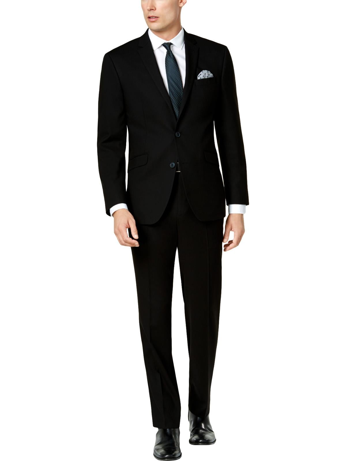 Kenneth Cole Mens Slim Fit 2 Piece Suit 38 R / 31 Waist Black Solid ...