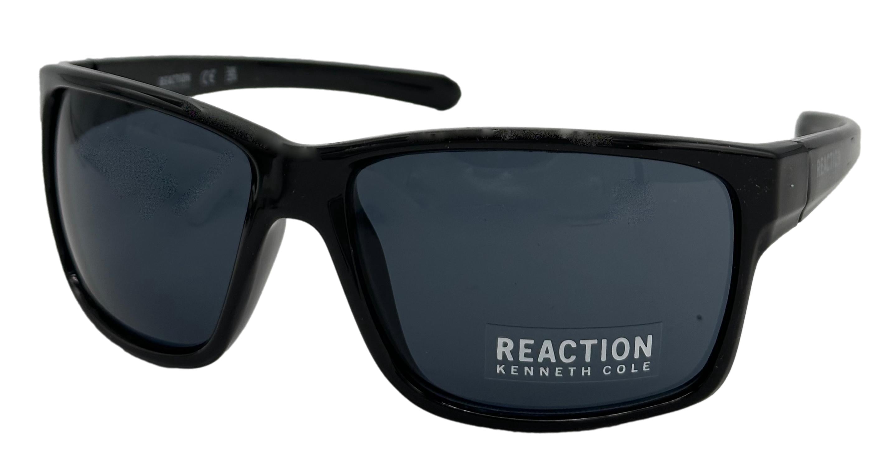 Kenneth Cole Reaction Mens S. Black Rectangle Wrap Plastic Sunglass ...