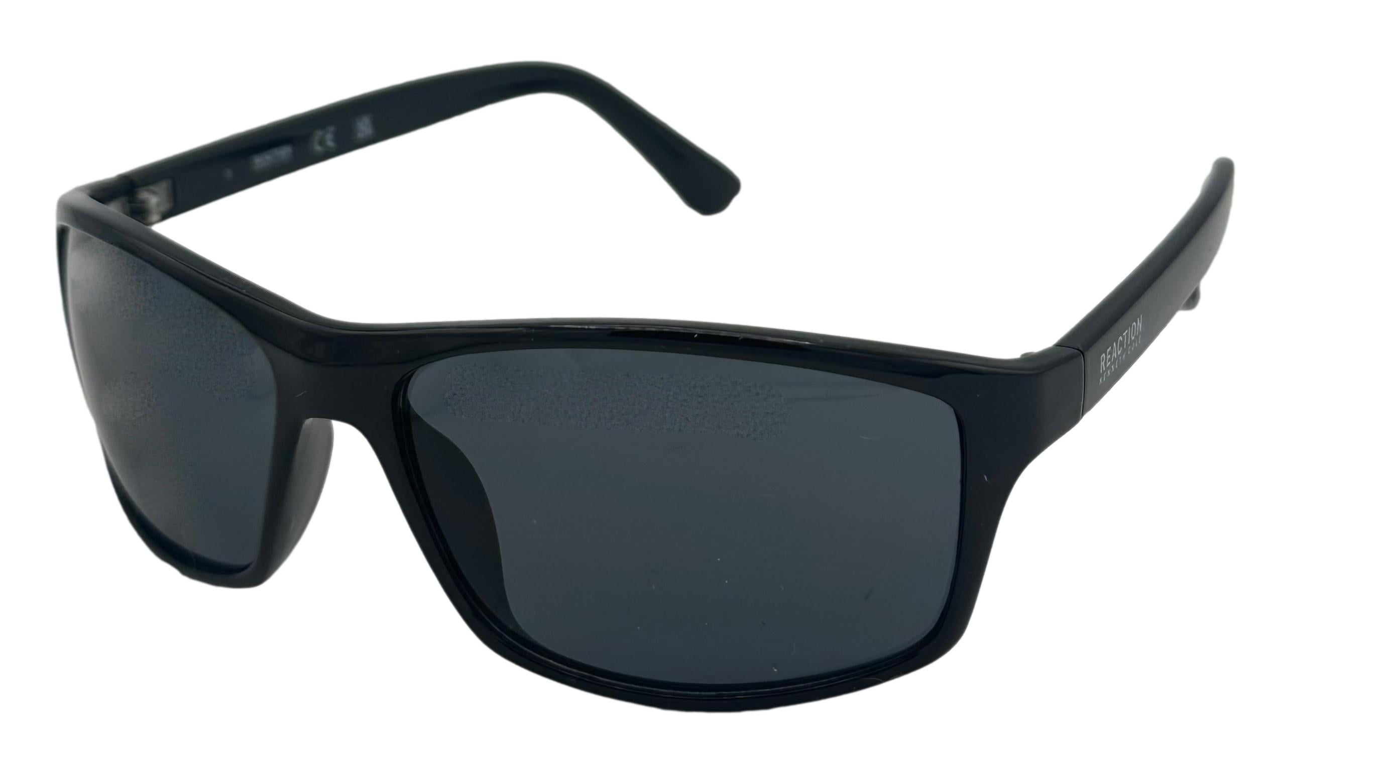 Kenneth Cole Reaction Mens Shiny Black Rectangle Wrap Sunglass, KC1384 ...