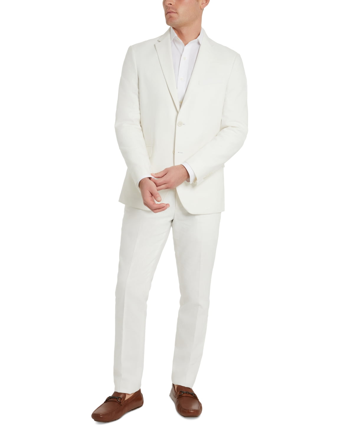 Kenneth Cole Reaction Mens Slim Linen Suit 36 S / 29 Waist White Cream ...