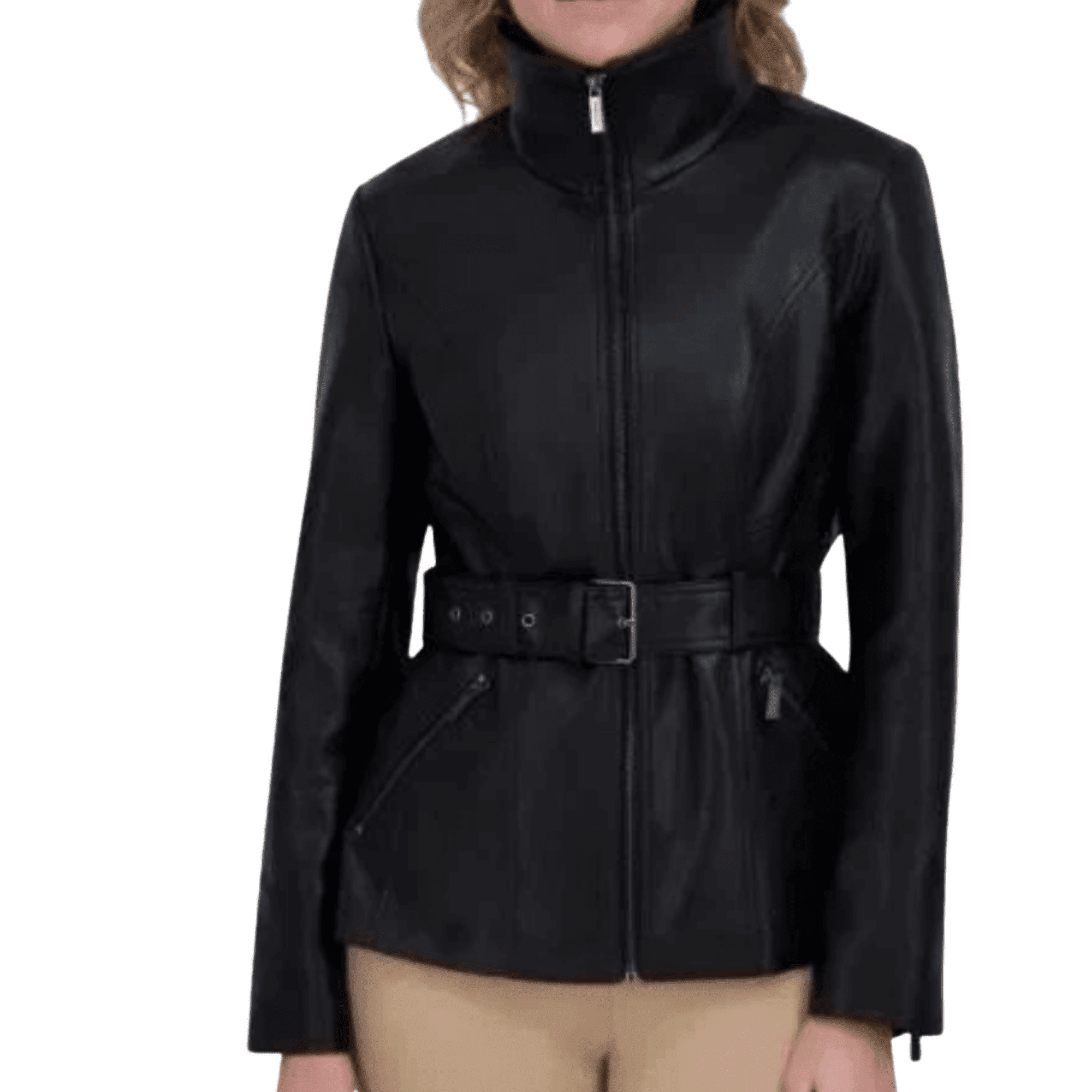 Kenneth Cole Women's Belted Faux Leather Jacket, Black, Medium ...