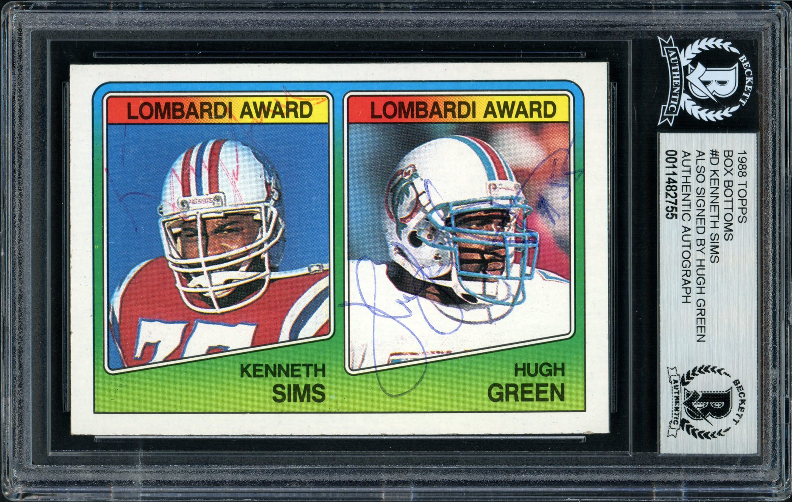 Kenneth Sims & Hugh Green Autographed 1988 Topps Box Bottom Card #D ...