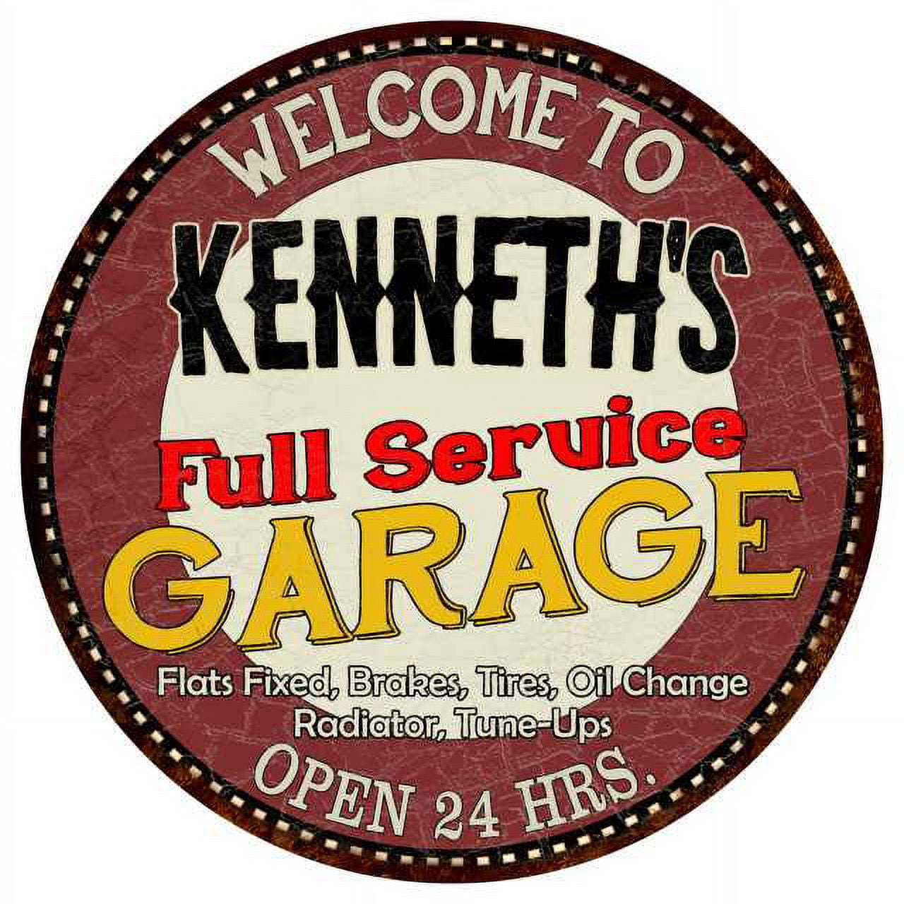 Kenneth's Full Service Garage 12" Round Metal Sign Man Cave Décor ...