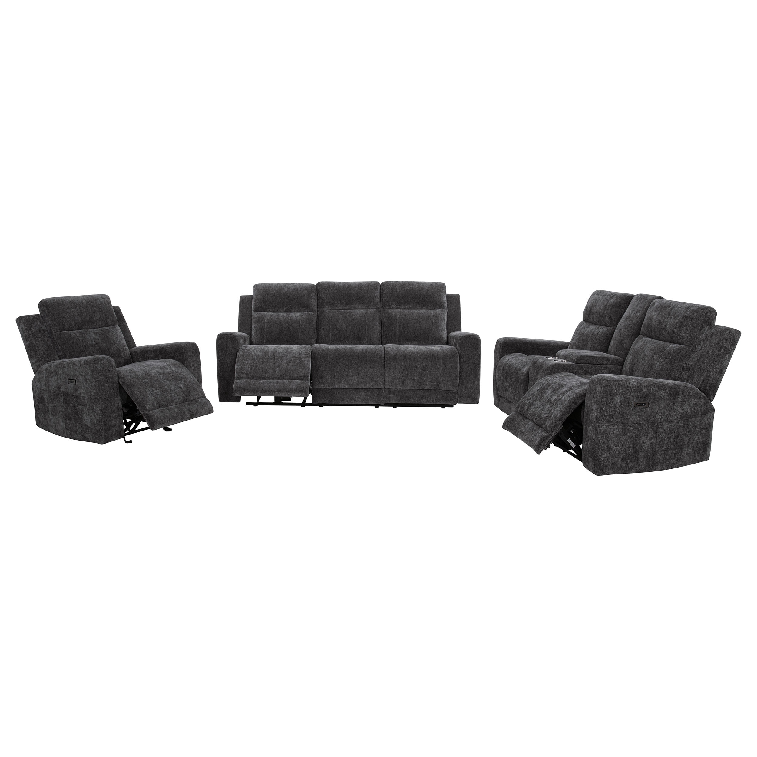 Kennett 3-piece Chenille Power Reclining Sofa Set Dark Grey - Walmart.com