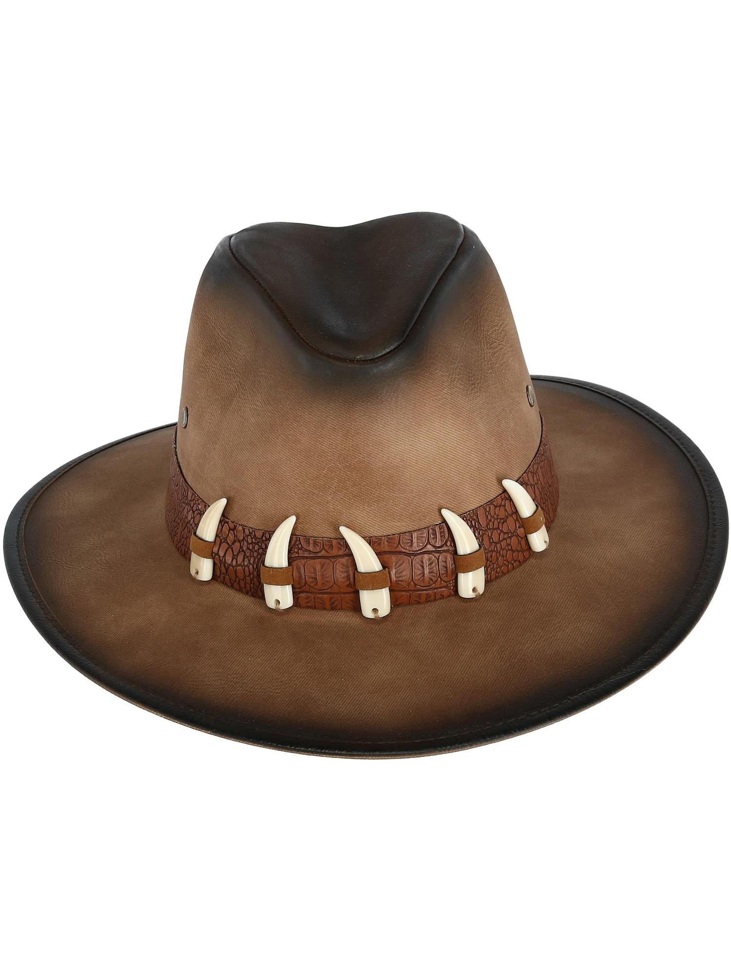 Kenny K Distressed Faux Leather Western Hat with Faux Animal Teeth (Men ...