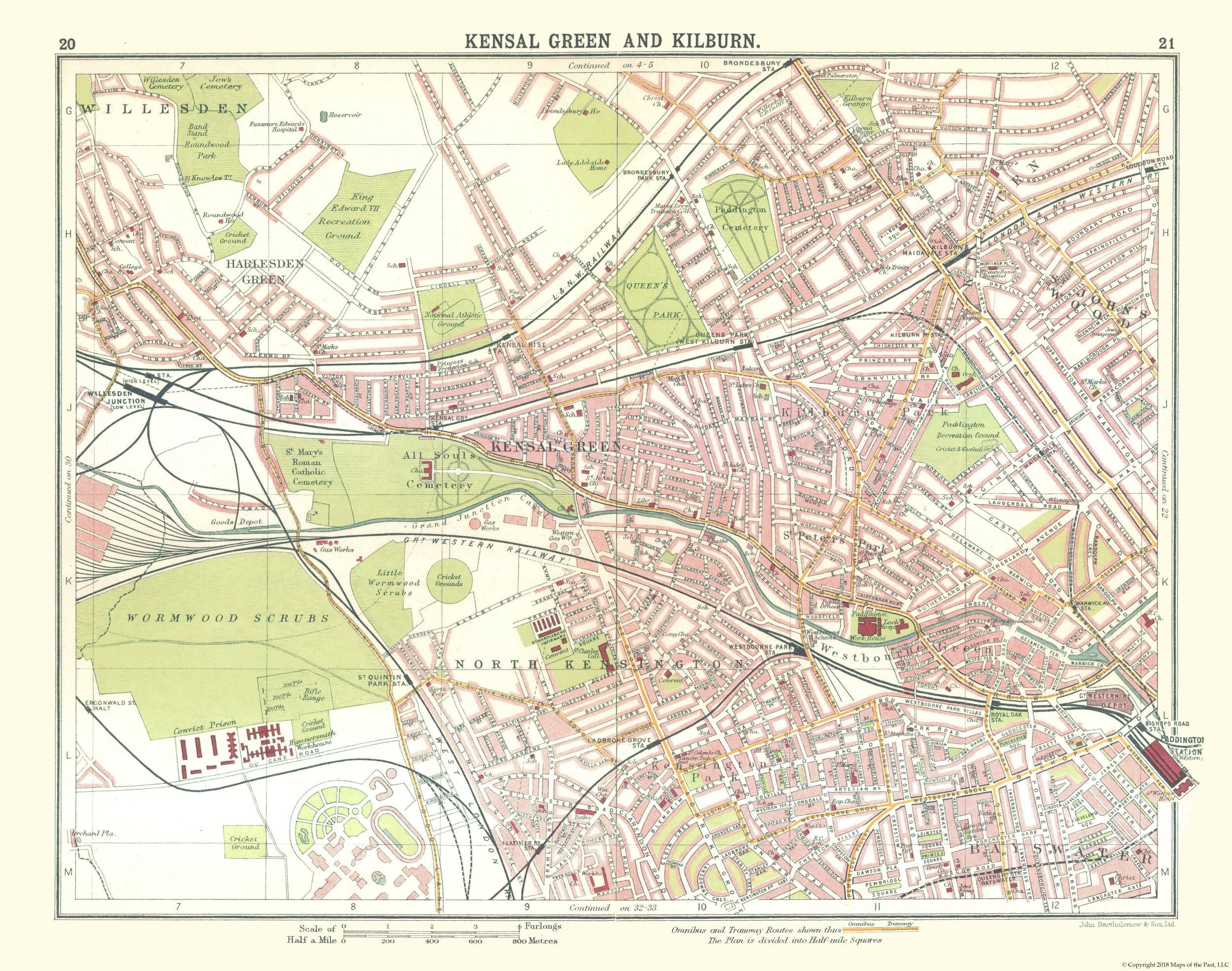 Historic Map - Kensal Green Kilburn London - Bartholomew 1921 - 29.17 x ...