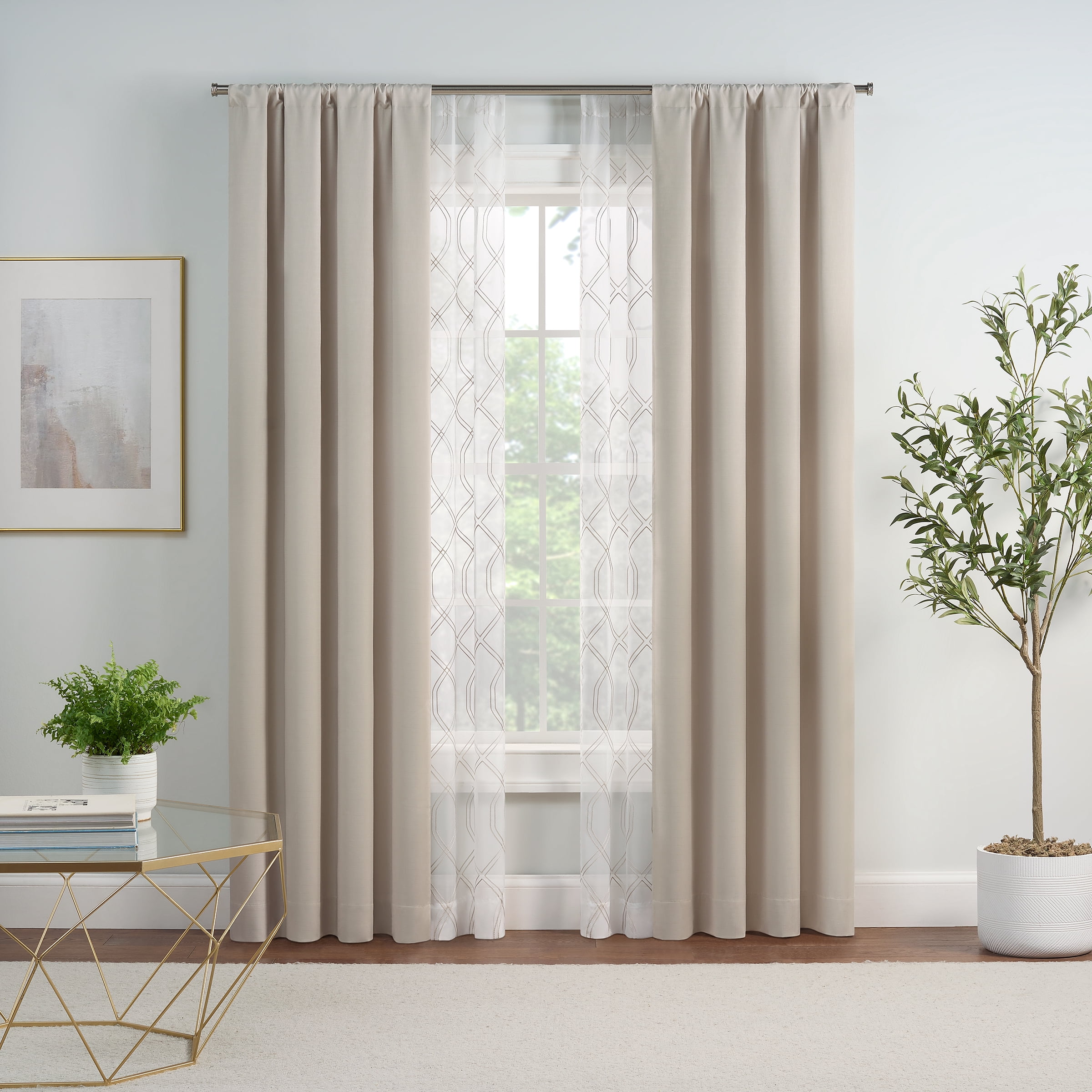 Kensett Blackout Curtains with Cable Chain Pattern Sheer Window Panels ...