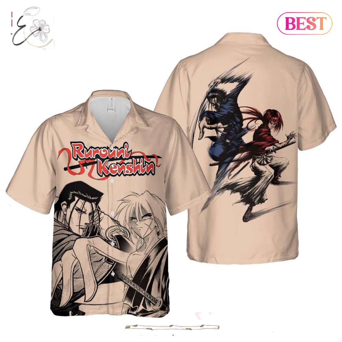 Kenshin And Saito Hawaiian Shirt Rurouni Kenshin Anime Shirt for Men ...