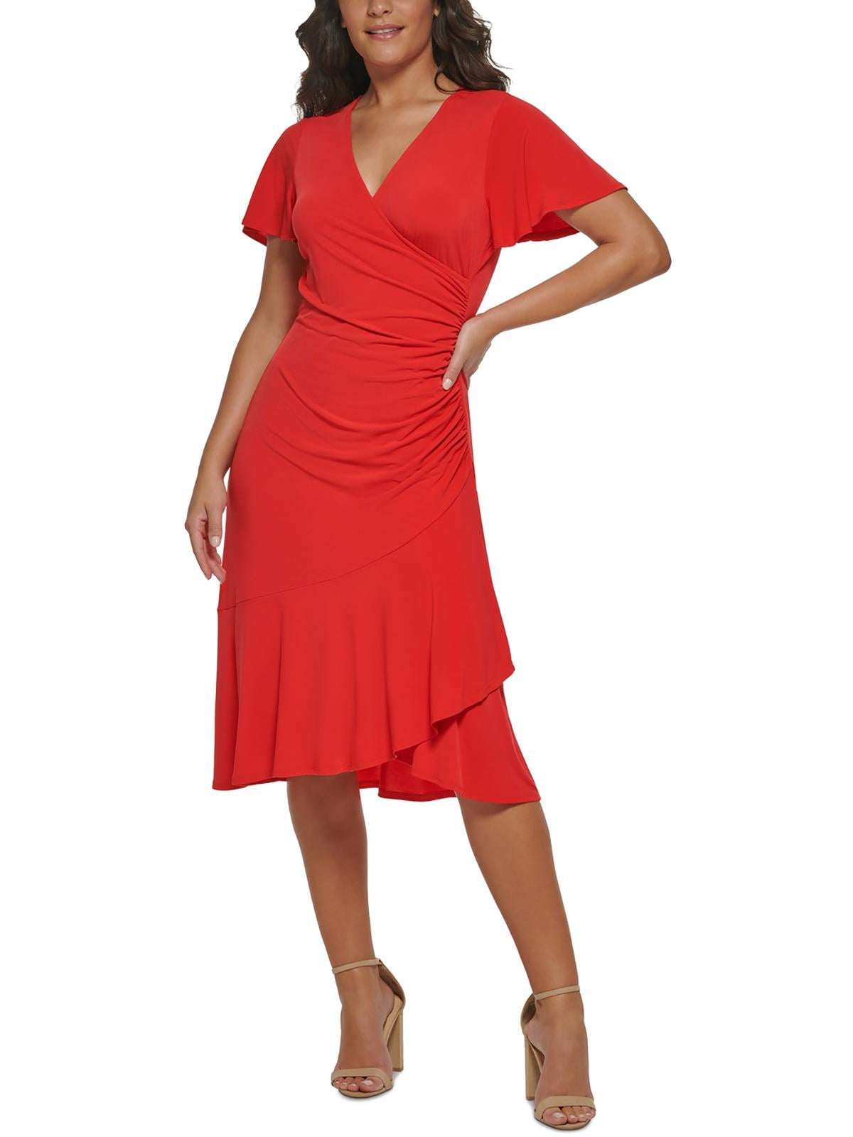 Kensie Dresses Womens Gathered Surplice Midi Dress - Walmart.com