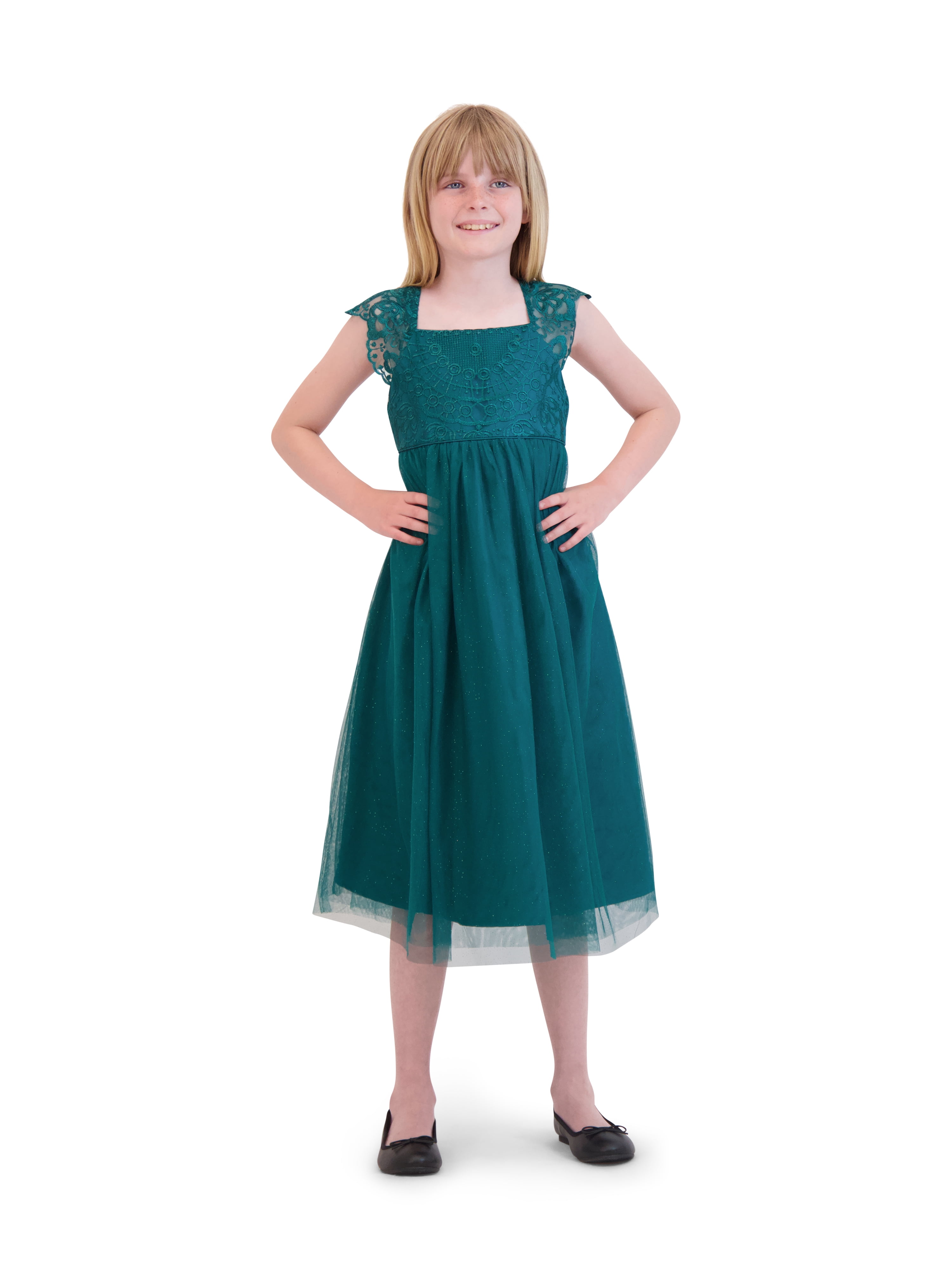 Kensie Girl Teal Green Midi Dress - Crochet Bodice - Walmart.com