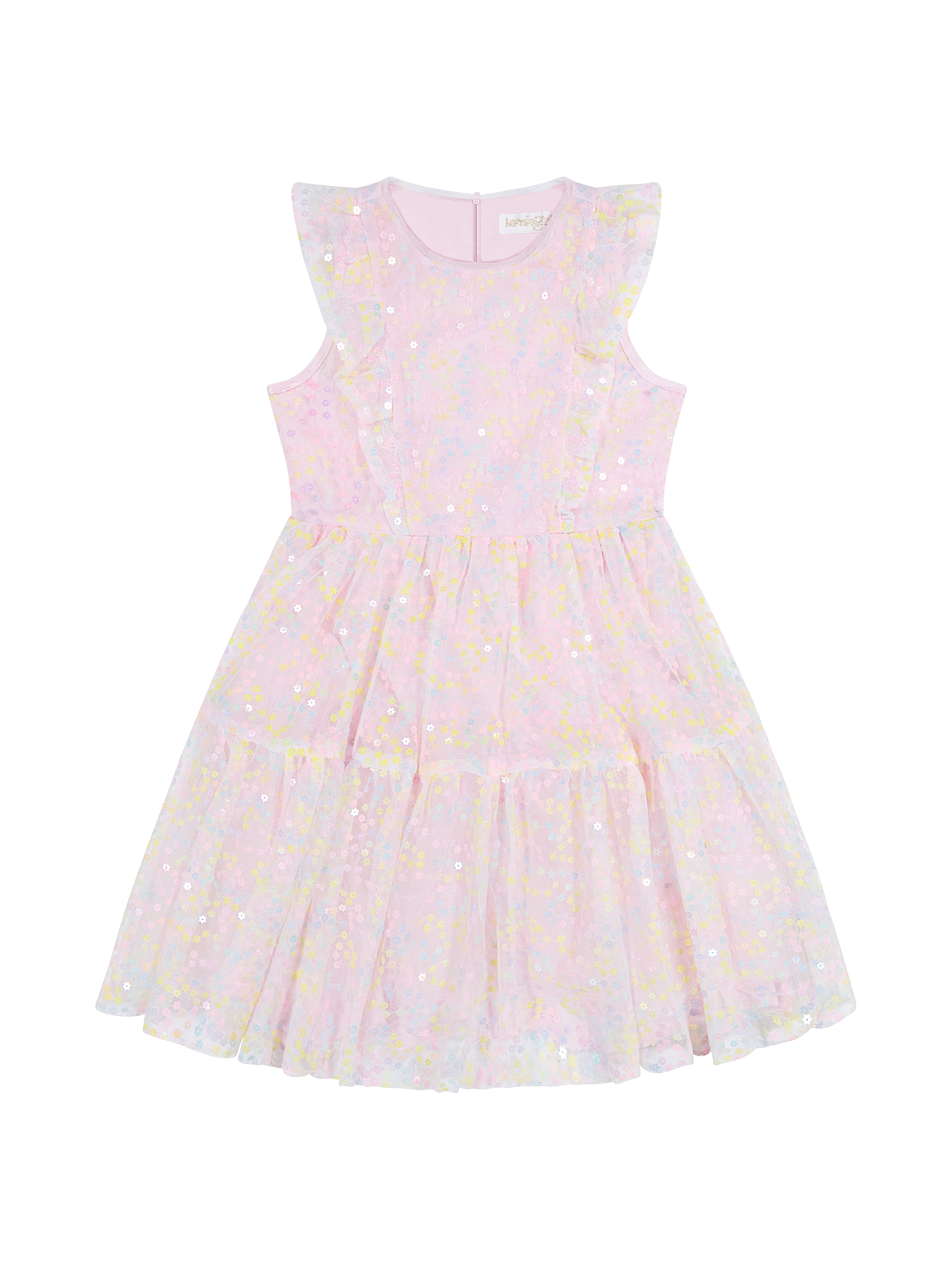 Kensie Girl Sequin Ruffle Dress - Rainbow Floral Mesh - Walmart.com