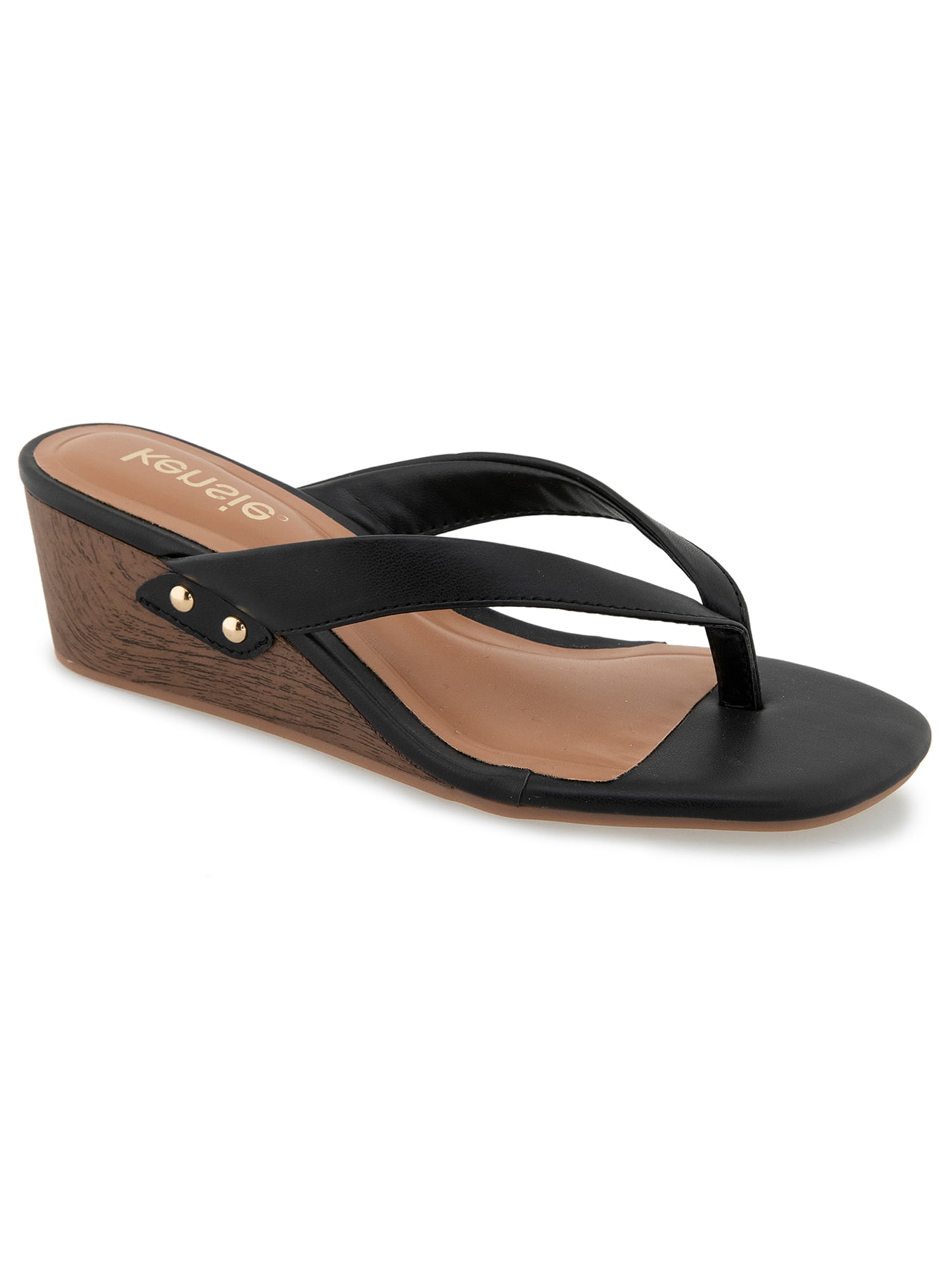 Kensie Nolita Thong Faux Wood Wedge - Walmart.com