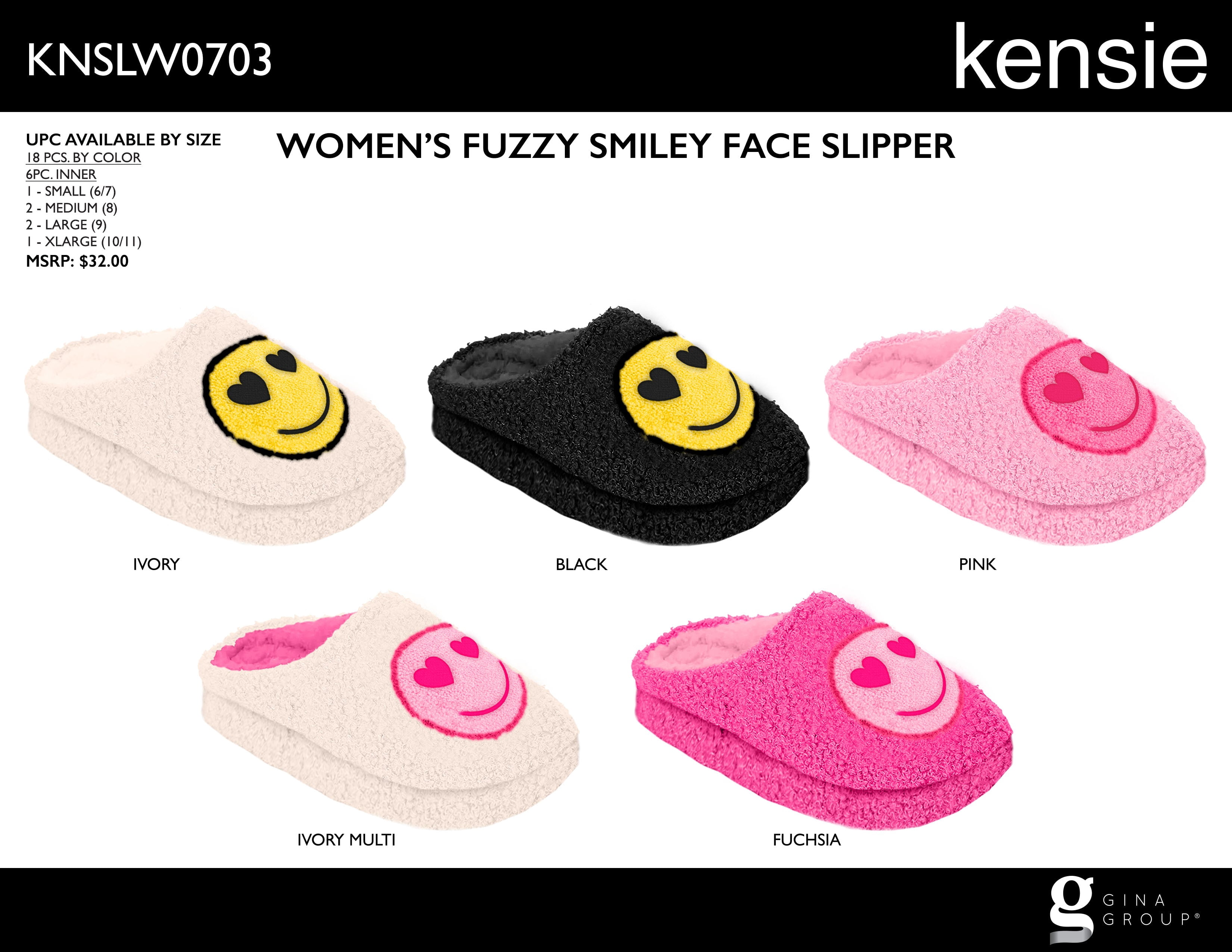 Kensie Women's Fuzzy Smiley Face Slipper, Comfy Indoor Outdoor Closed ...