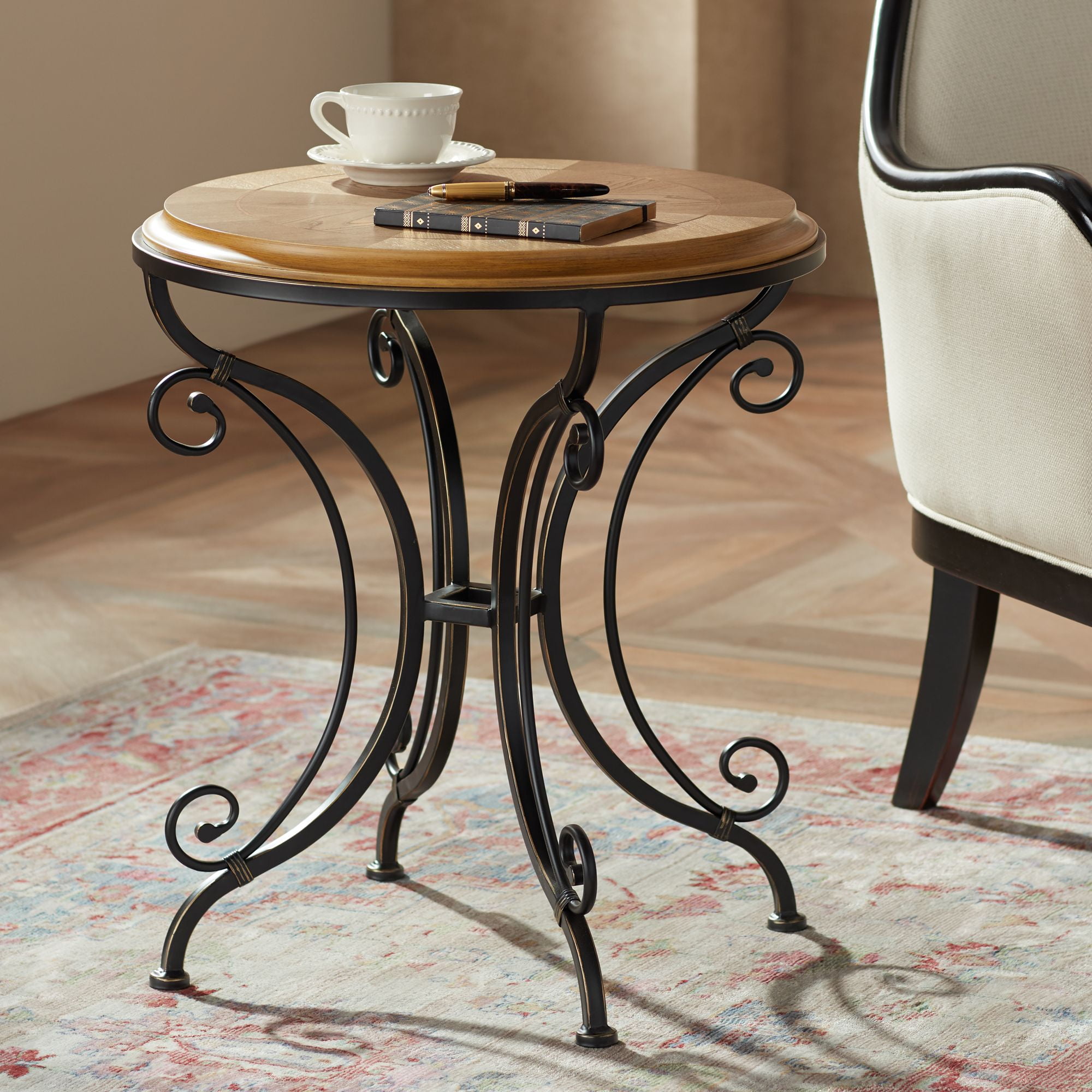 Kensington Hill Farmhouse Rustic Traditional Wood Black Iron Round ...