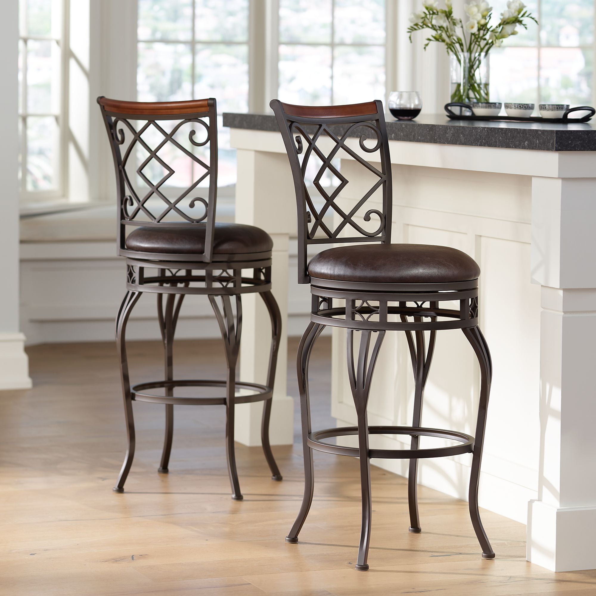 Kensington Hill Hartley Bronze Swivel Bar Stools Set of 2 Brown 30 ...