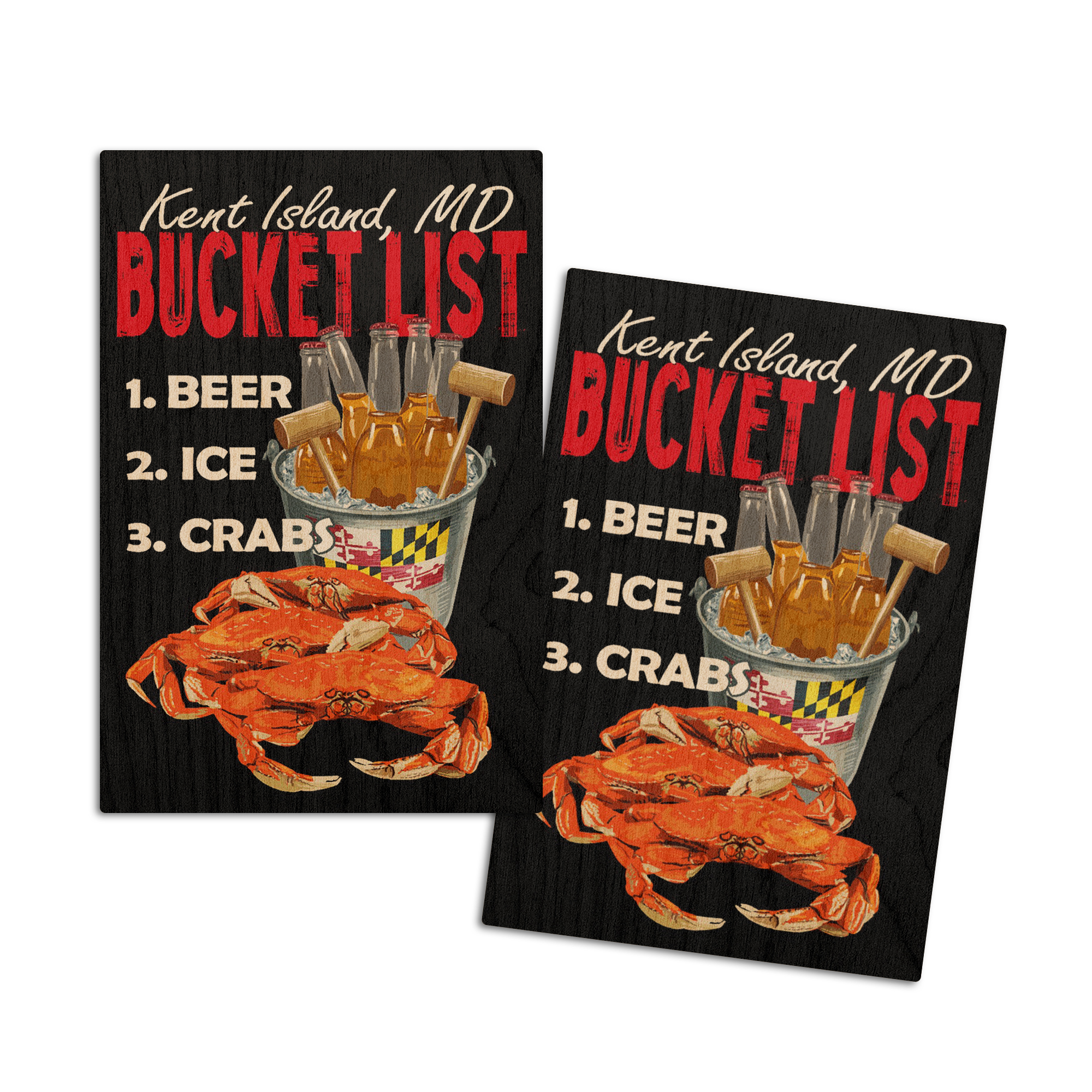 Kent Island, Maryland, Bucket List, Beer and Crabs (4x6 Birch Wood ...