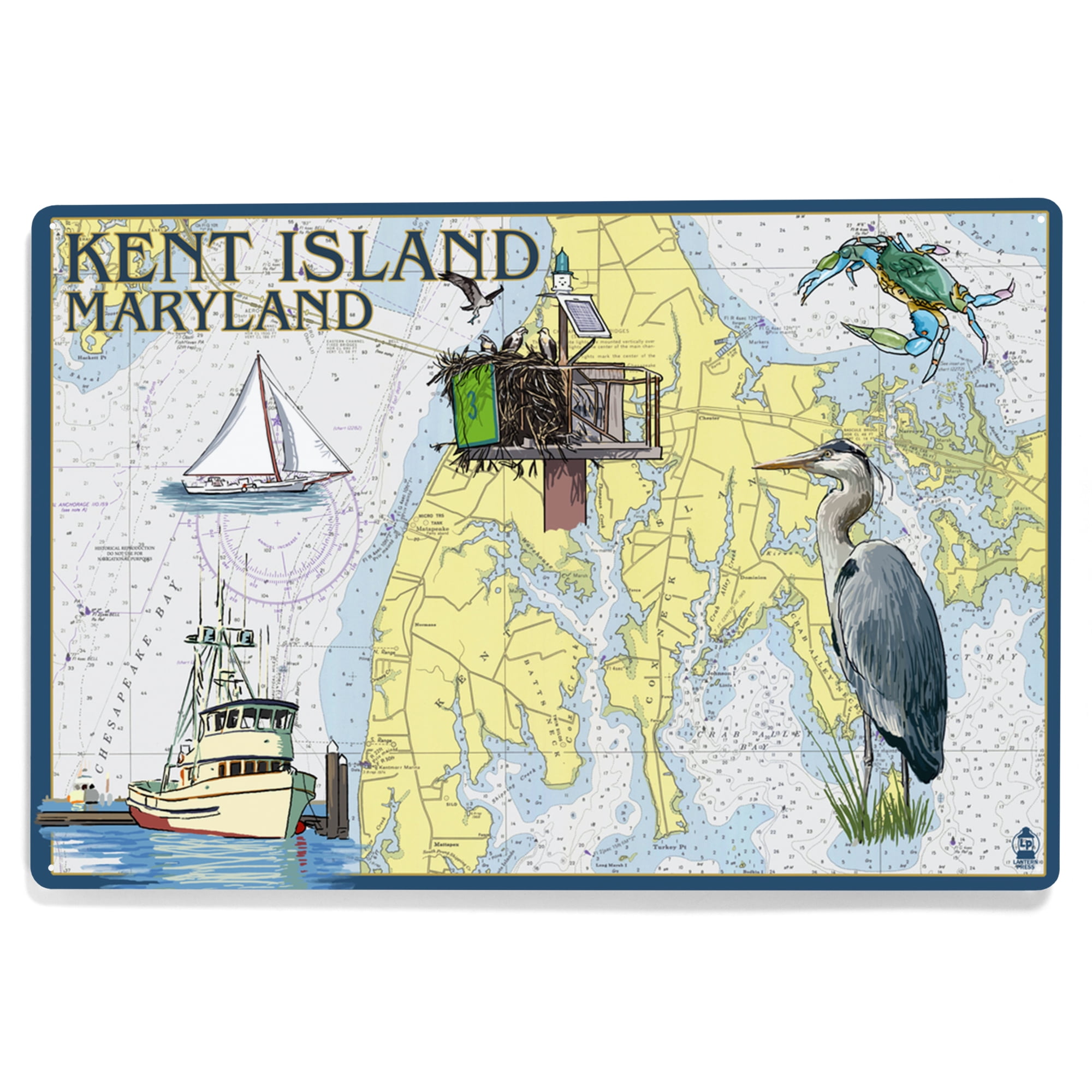 Kent Island, Maryland, Nautical Chart (12x18 Aluminum Art, Indoor ...