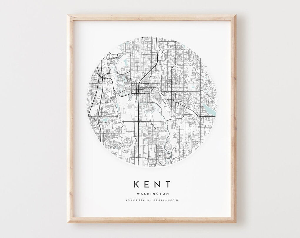 Kent Map Print, Kent Map Poster City Wall Art, Wa Road Map, Washington ...
