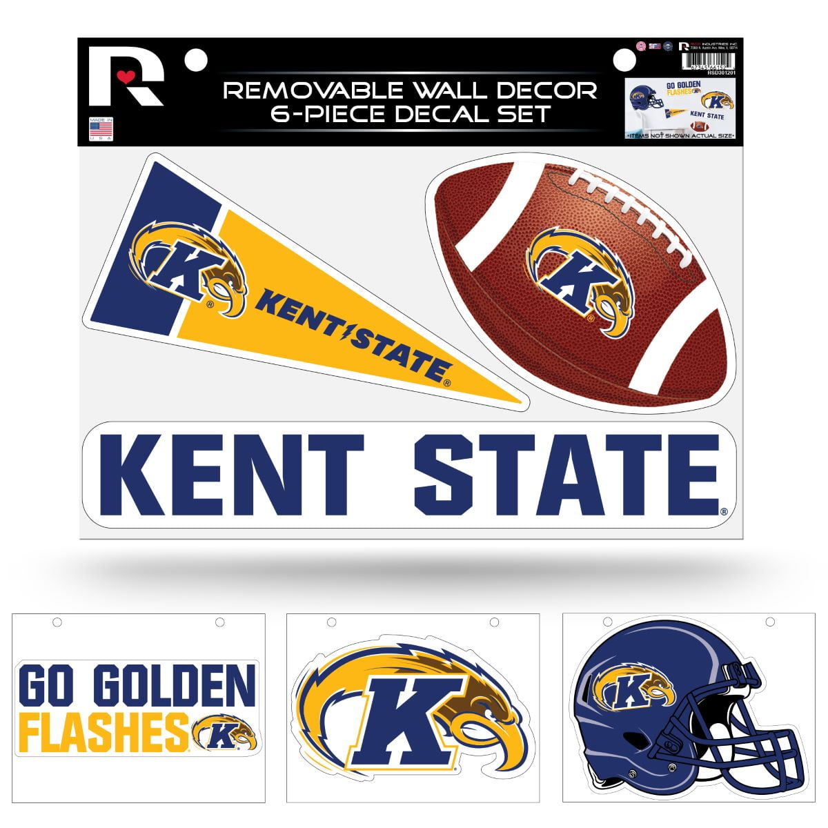 Kent State NCAA Golden Flashes (Set of 6) Individual Easy Peel Die-Cut ...
