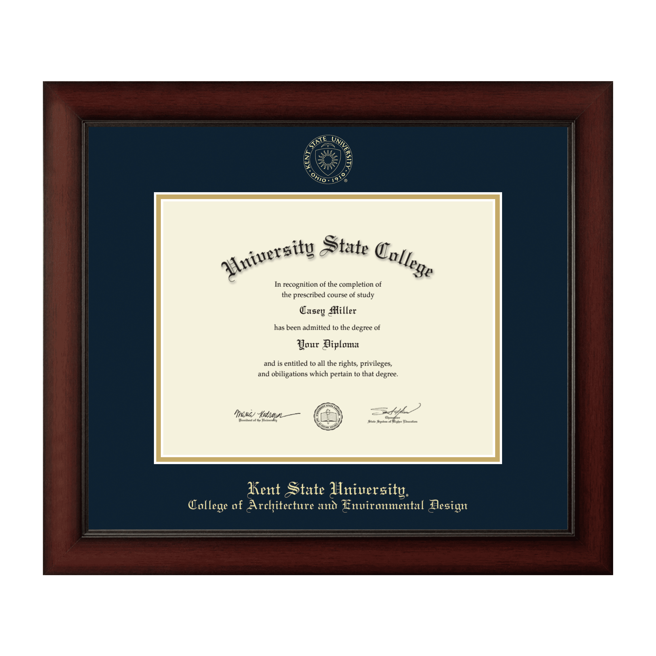 Framerly - Kent State Architecture Diploma Frame with Navy and Gold Mat ...