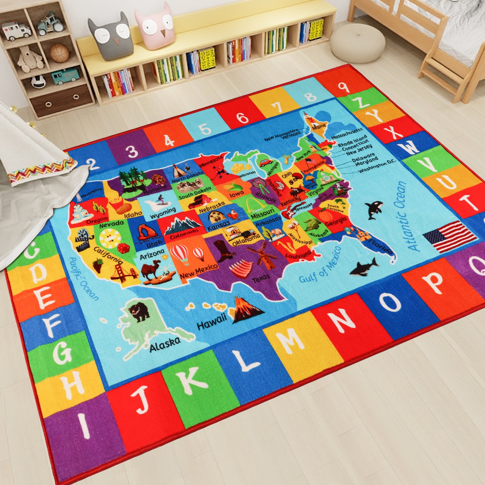 Kentaly USA Map ABC Kid Rug 5'×6.7' Educational Baby Playmat for ...