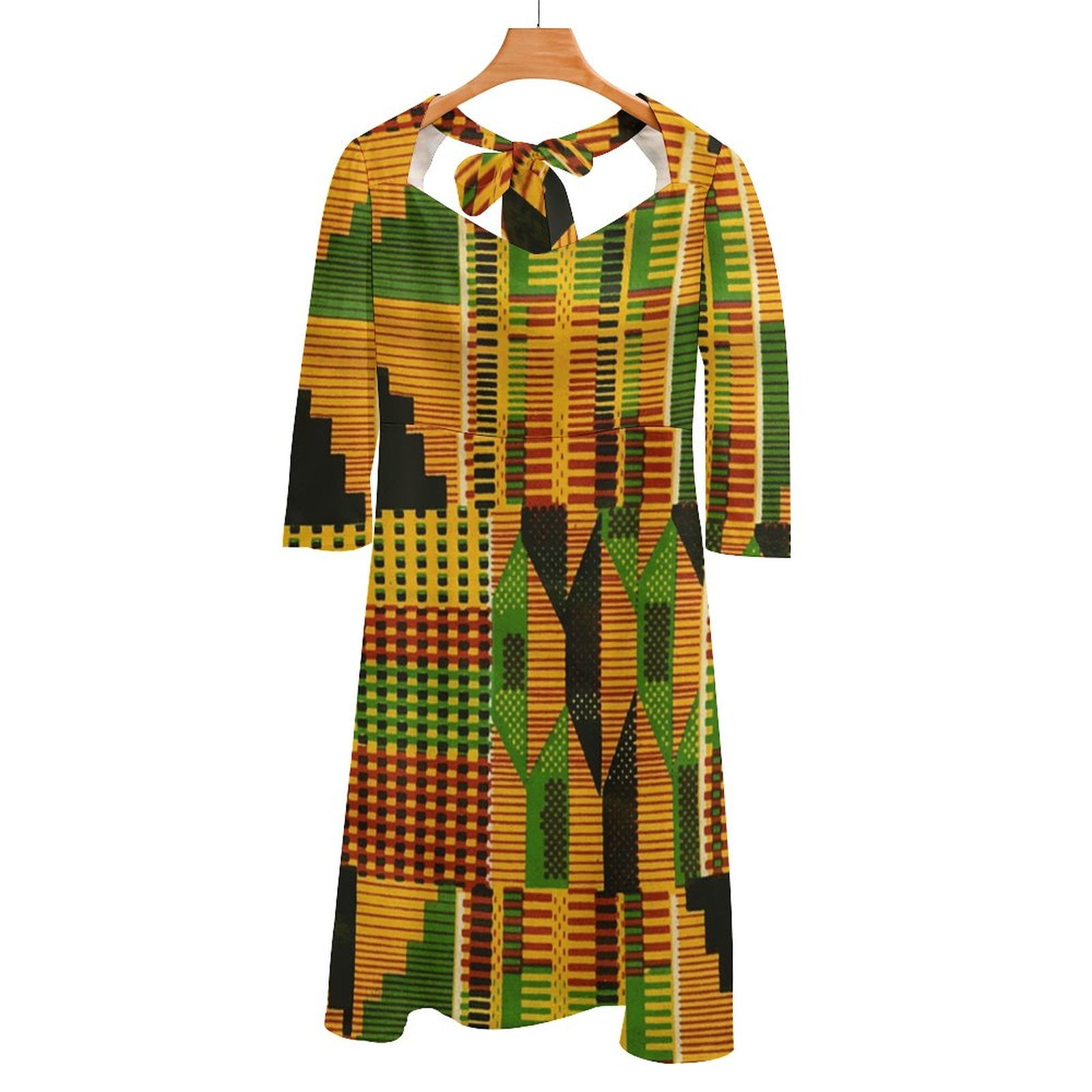 Kente Cloth Design Edition Square Neck Dress Back Lacing Backless Dress ...
