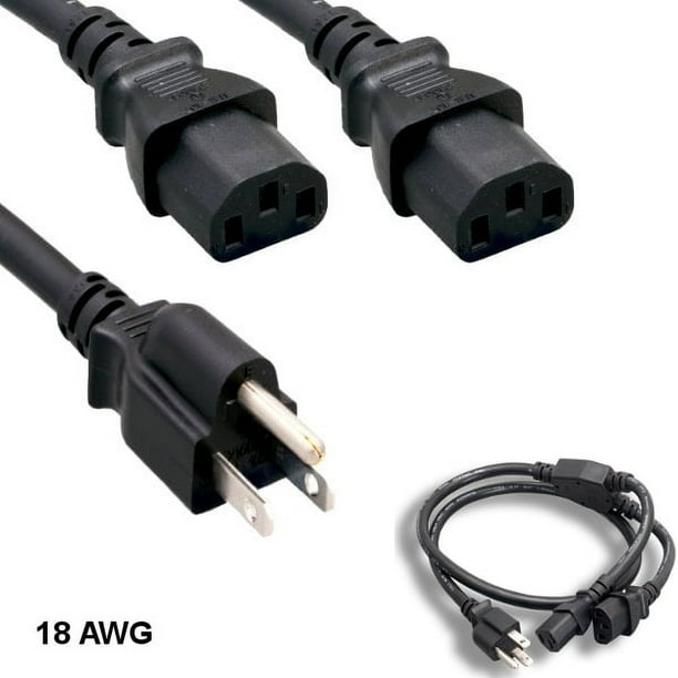 Kentek 10 Feet Ft Power Extension Y-Splitter Cable 5-15P to 2X C13 18AWG 10A 125V SJT - Walmart ...