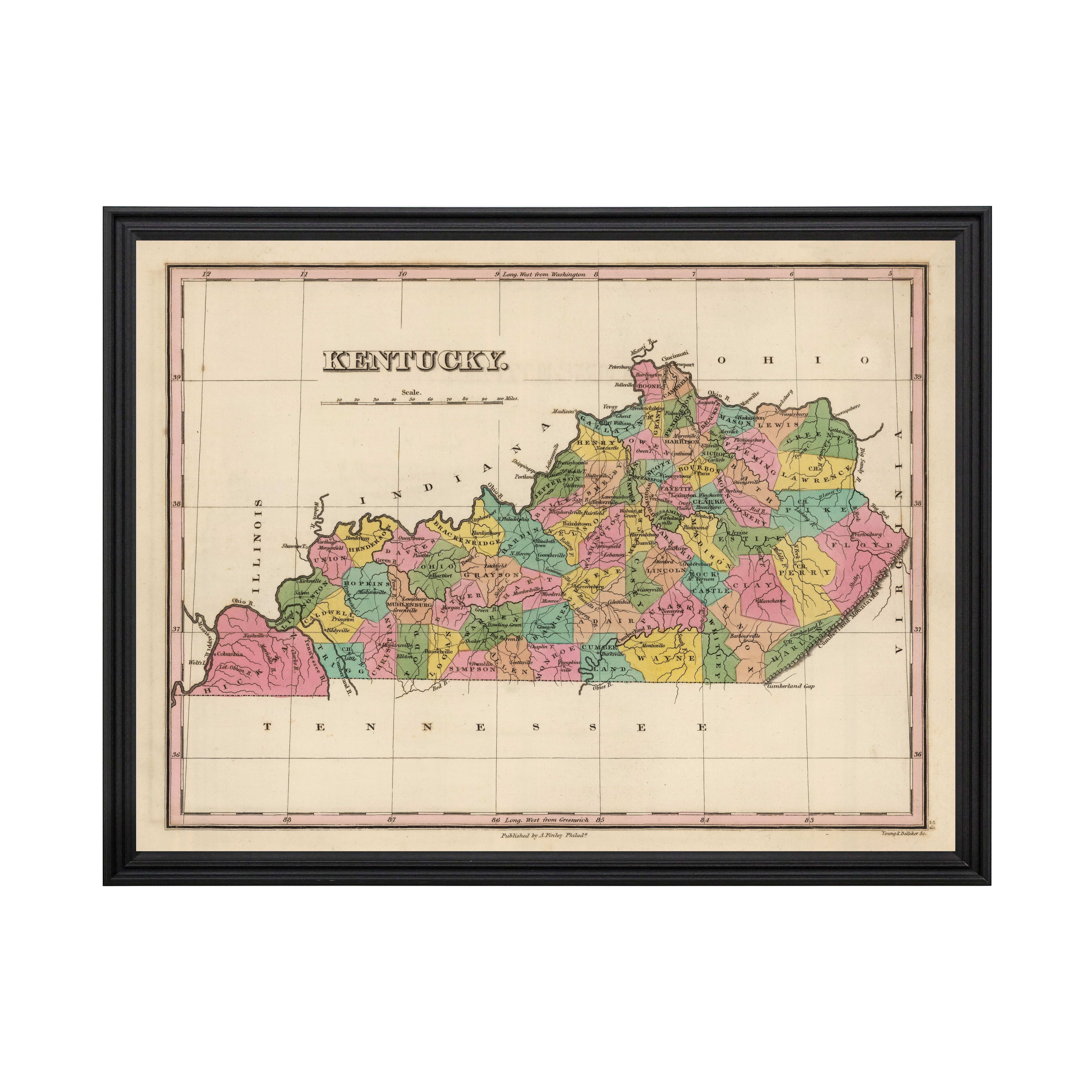 Kentucky Art, 1824 Vintage Map of Kentucky History Wall Decor Gift, Old ...