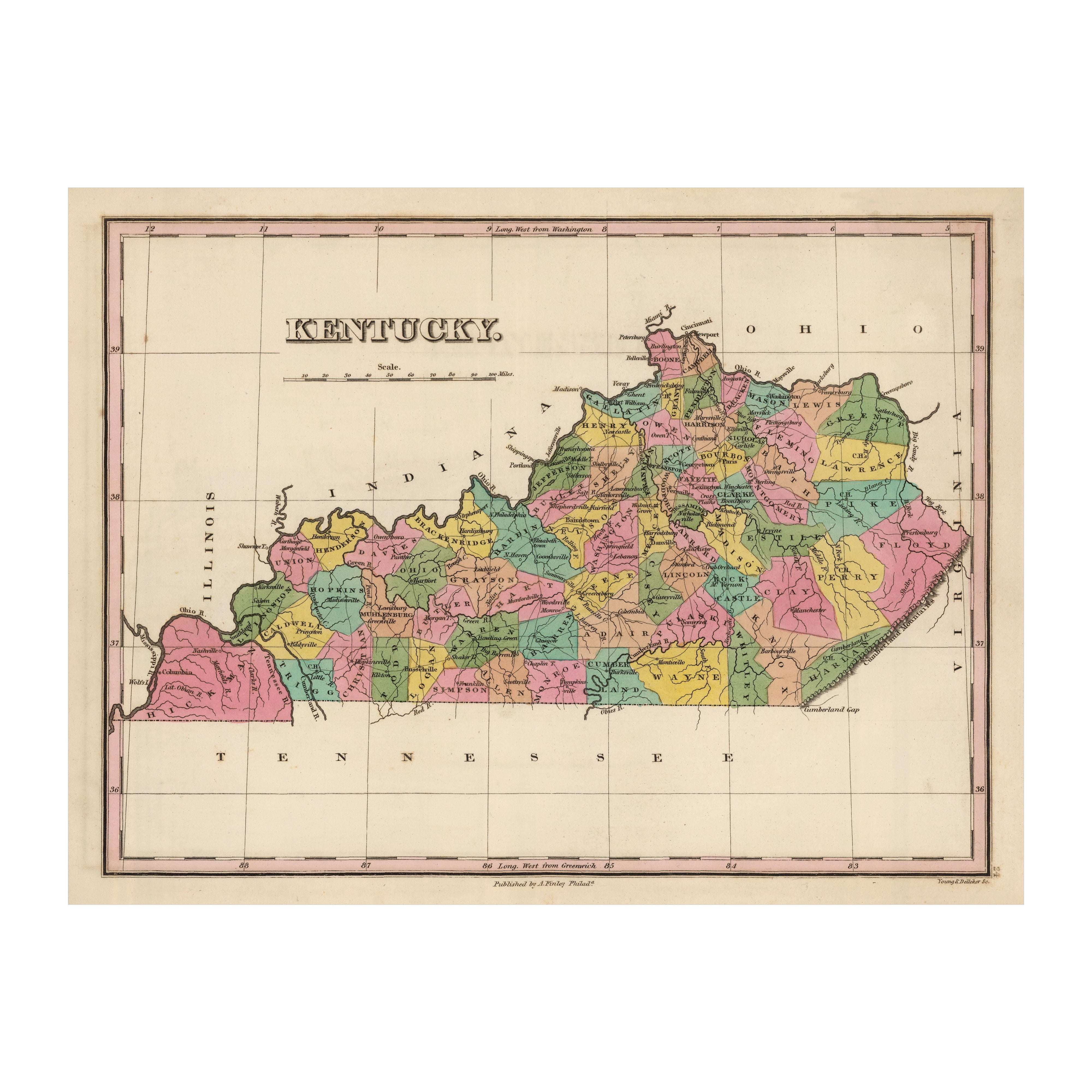 Kentucky Art, 1824 Vintage Map of Kentucky History Wall Decor Gift, Old ...