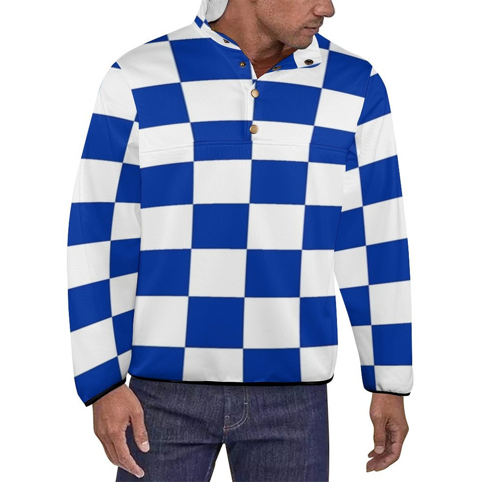 Kentucky Checkerboard Blue And White Men's Stand Collar Sweater Long ...