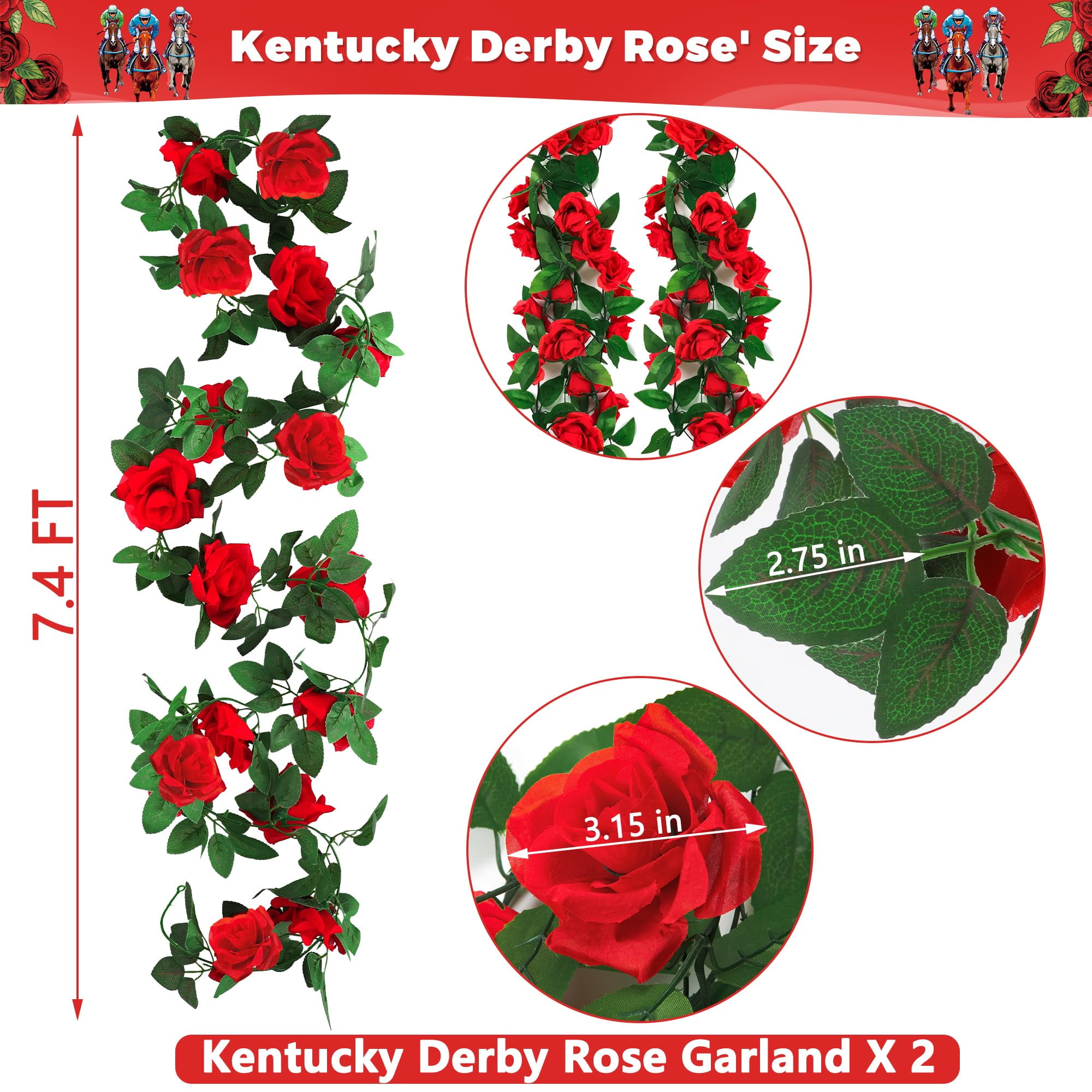 Kentucky Derby Decorations, AJH3 14.8FT Roses Kentucky Derby Party Fake ...