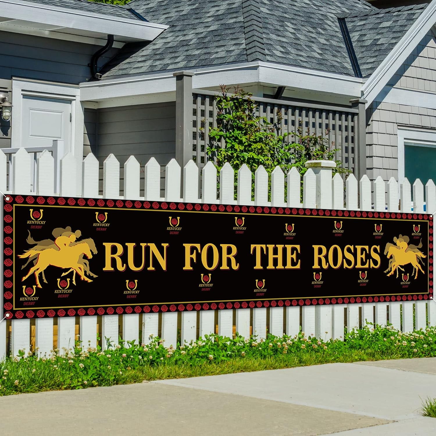 Kentucky Derby Decorations Run for The Roses Banner for Fence Yard Lawn ...